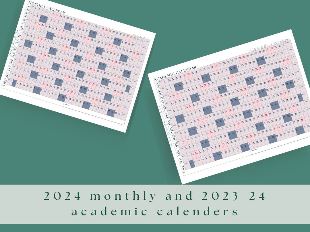 2024 Monthly 2023-2024 Academic Planner Calendar in Landscape| Pink ...