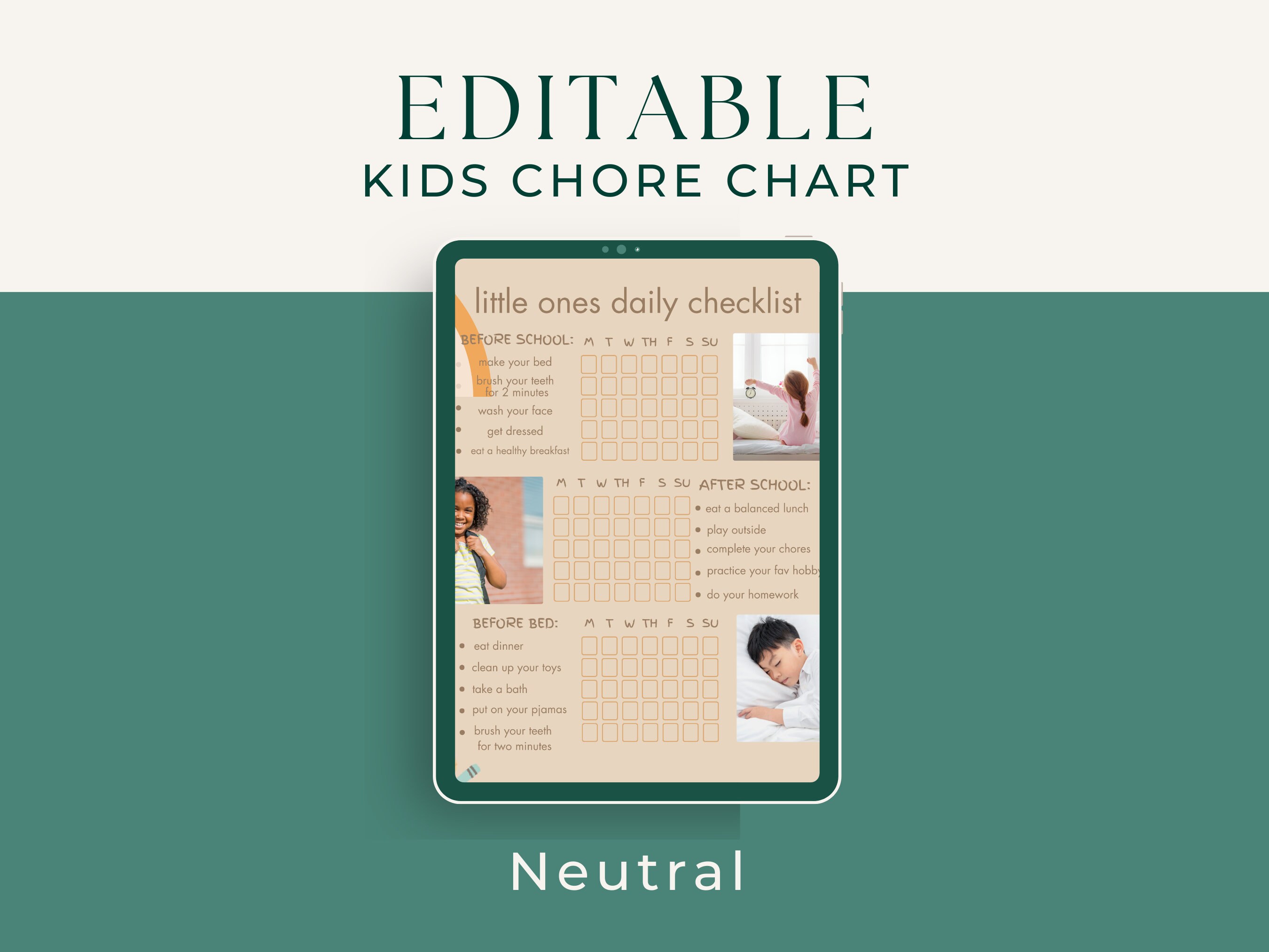 Editable Chore Chart for Kids | Neutral | Daily Weekly Schedule | Chore ...