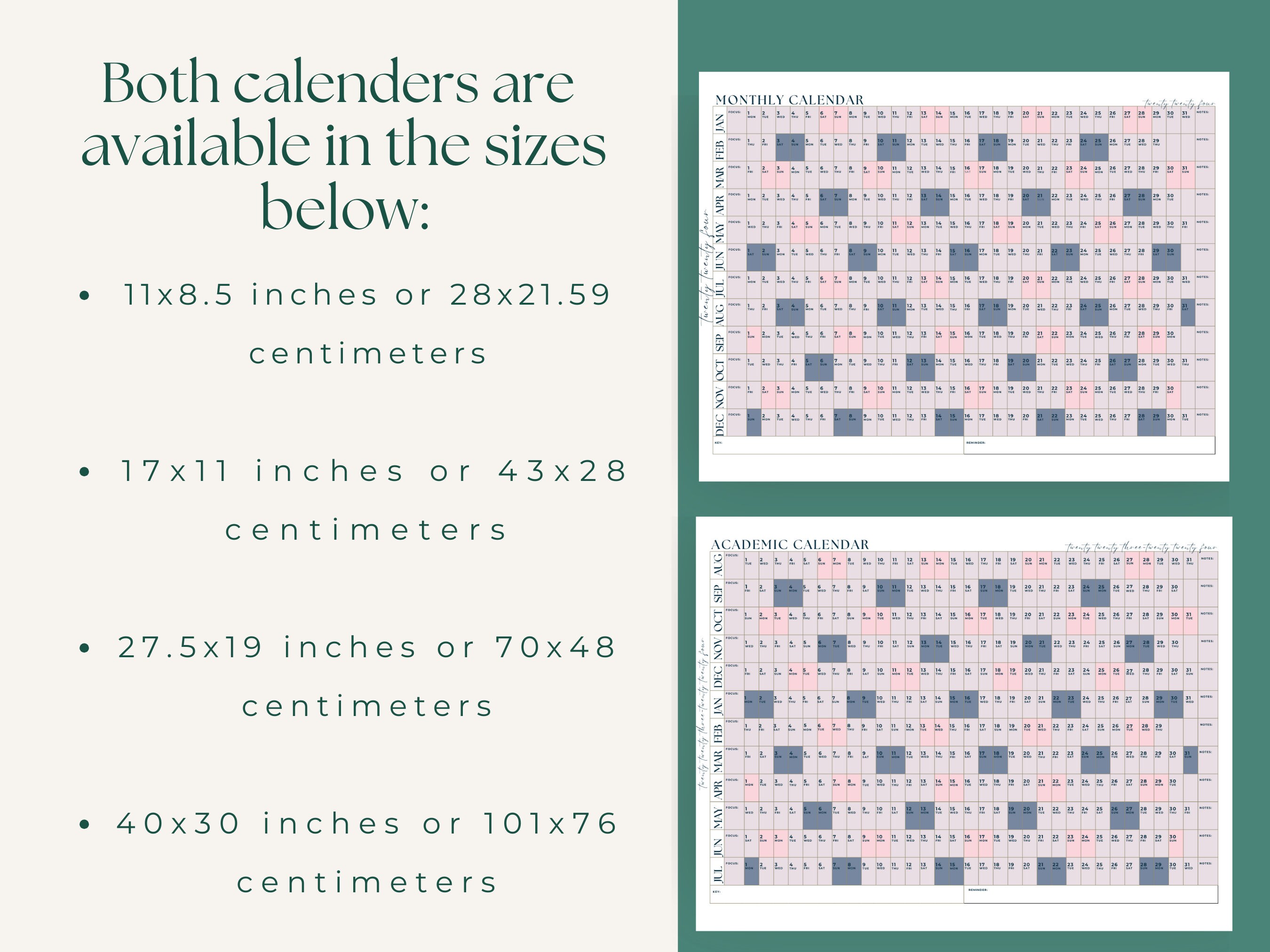 2024 Monthly 2023-2024 Academic Planner Calendar in Landscape| Pink ...