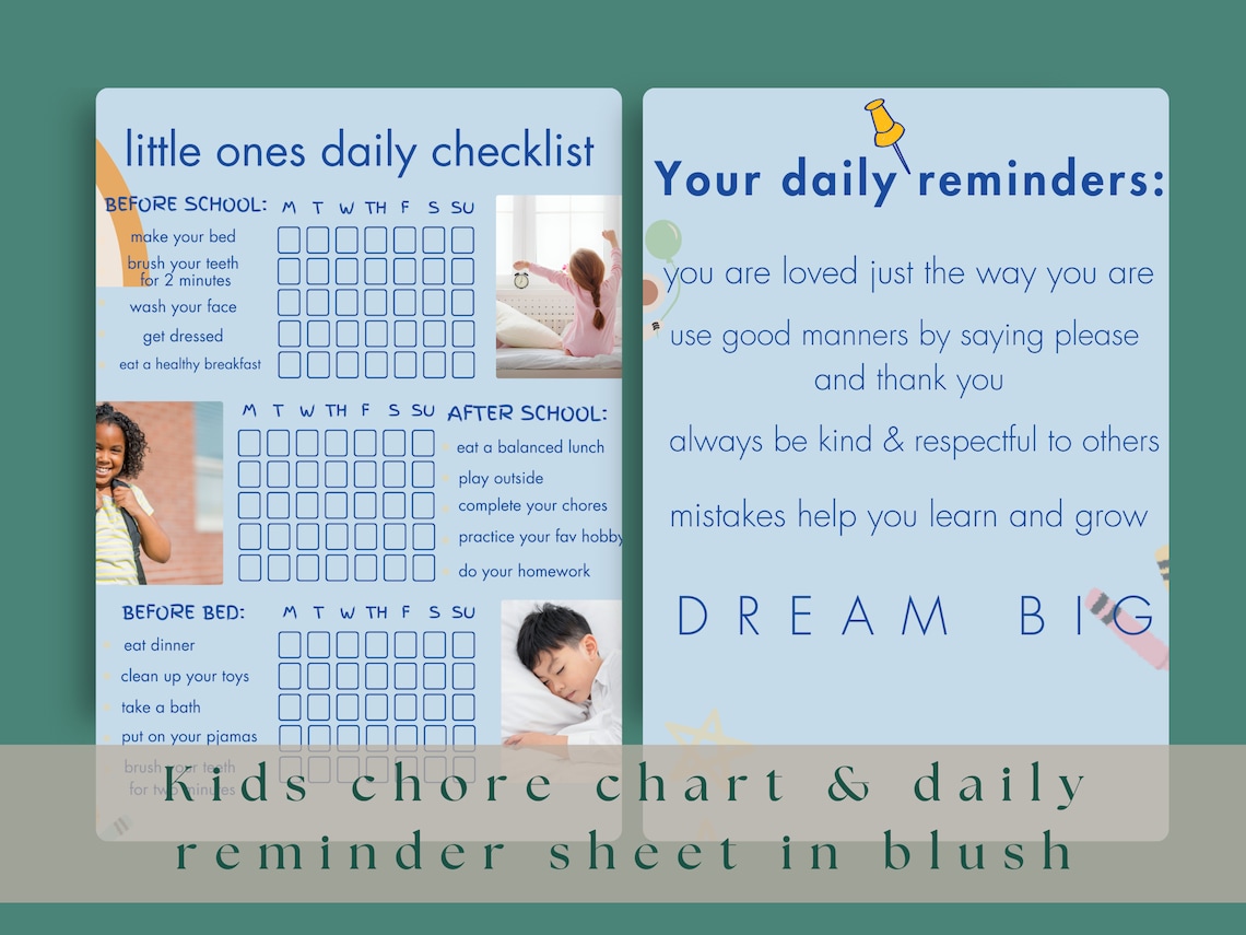 Editable Chore Chart for Kids Blue Daily Weekly Schedule Chore List ...