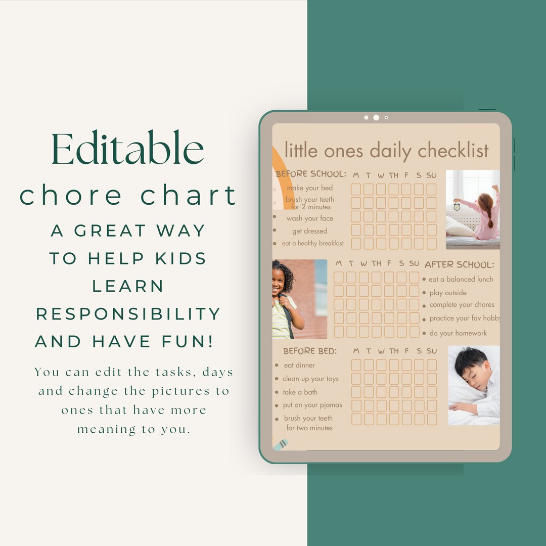 Editable Chore Chart for Kids Neutral Daily Weekly - Etsy