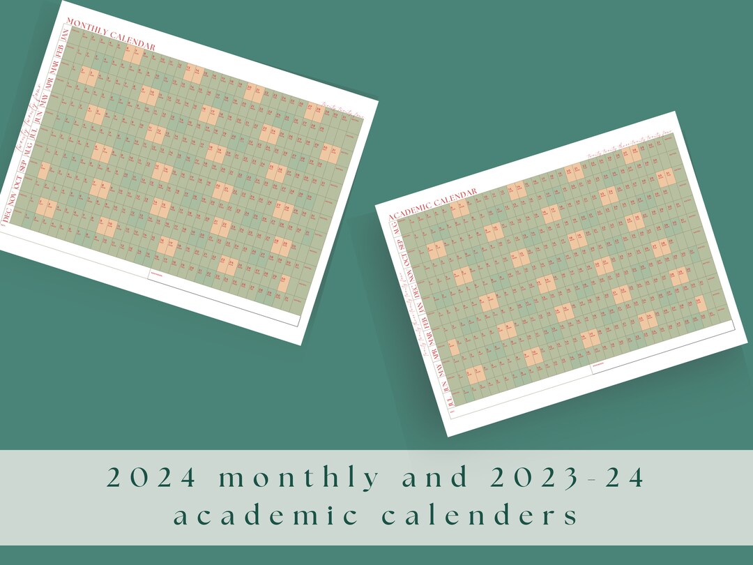 2024 Monthly 2023-2024 Academic Planner Calendar in Landscape| Green ...