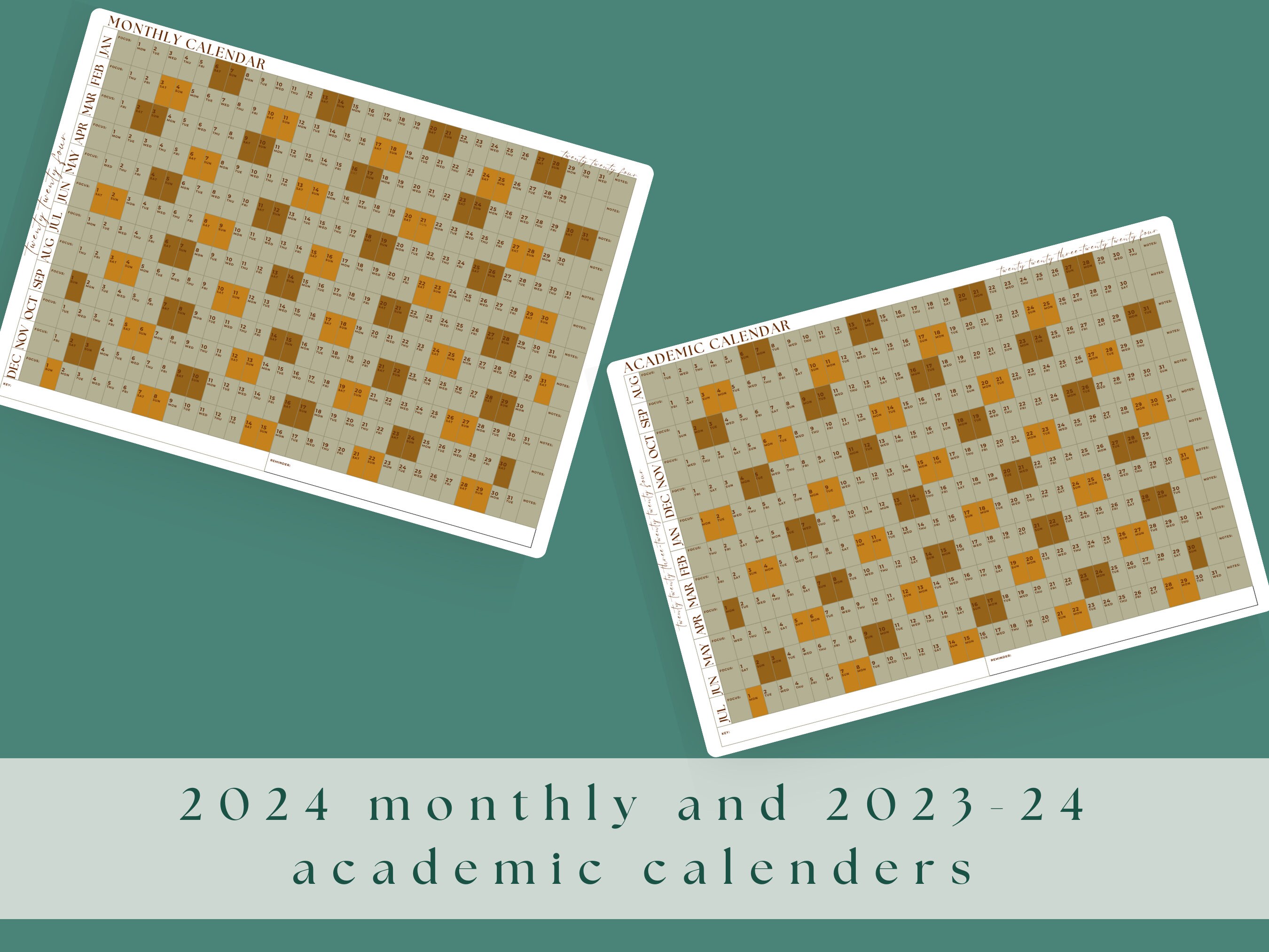 2024 Monthly 2023-2024 Academic Planner Calendar in Landscape Dark ...