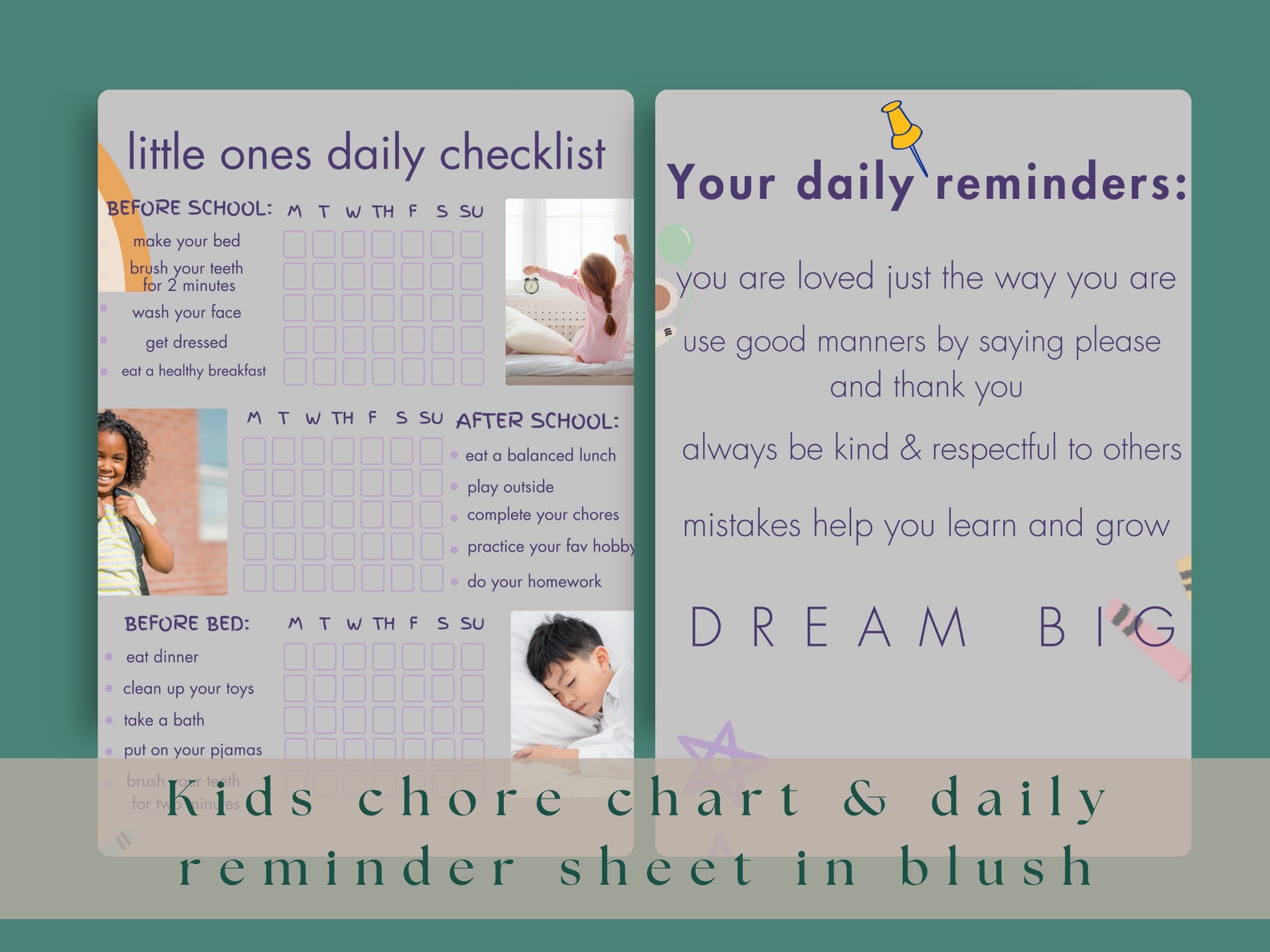 Editable Chore Chart for Kids | Purple | Daily Weekly Schedule | Chore ...