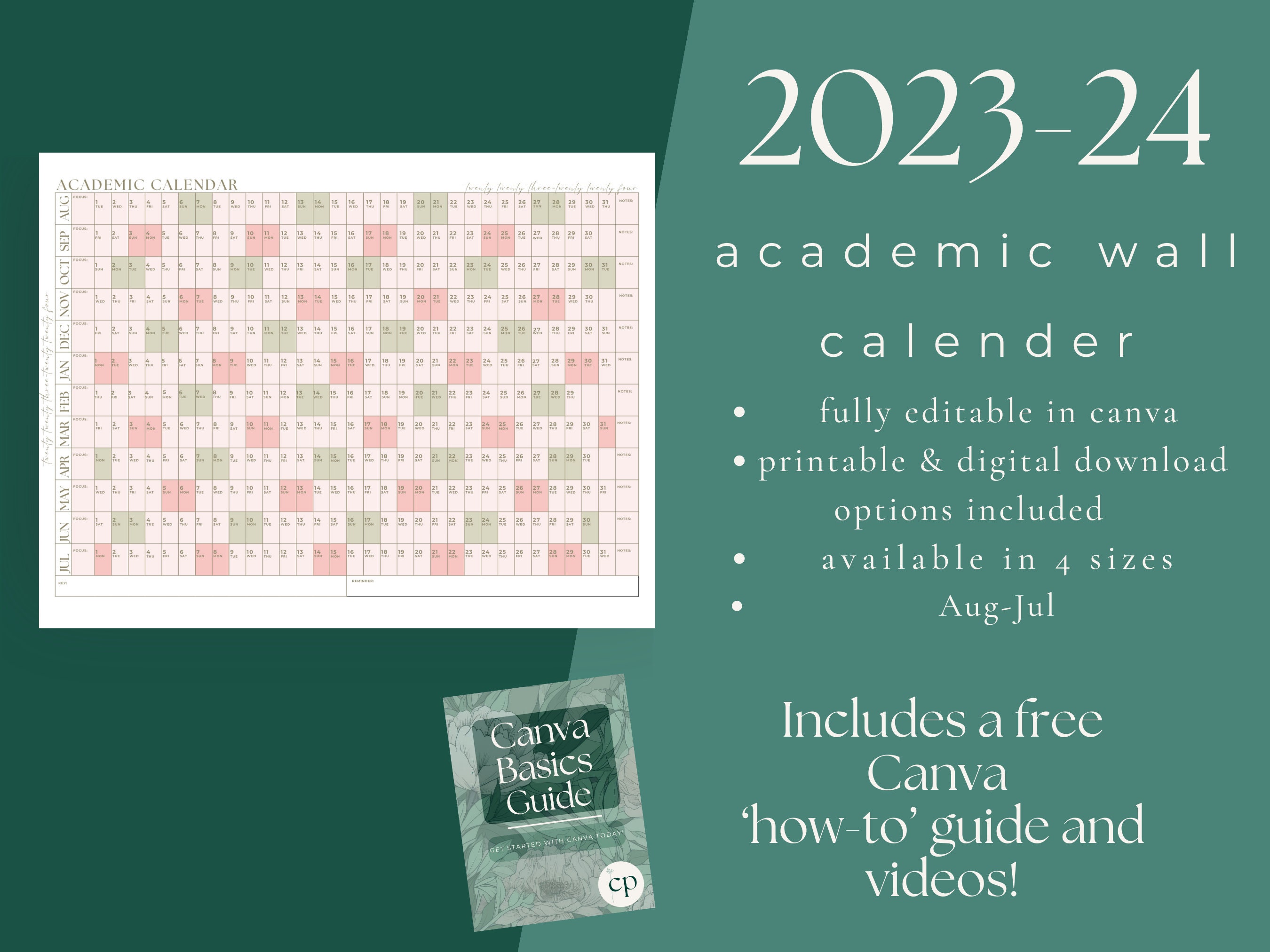 2024 Monthly 2023-2024 Academic Planner Calendar in Landscape Blush ...