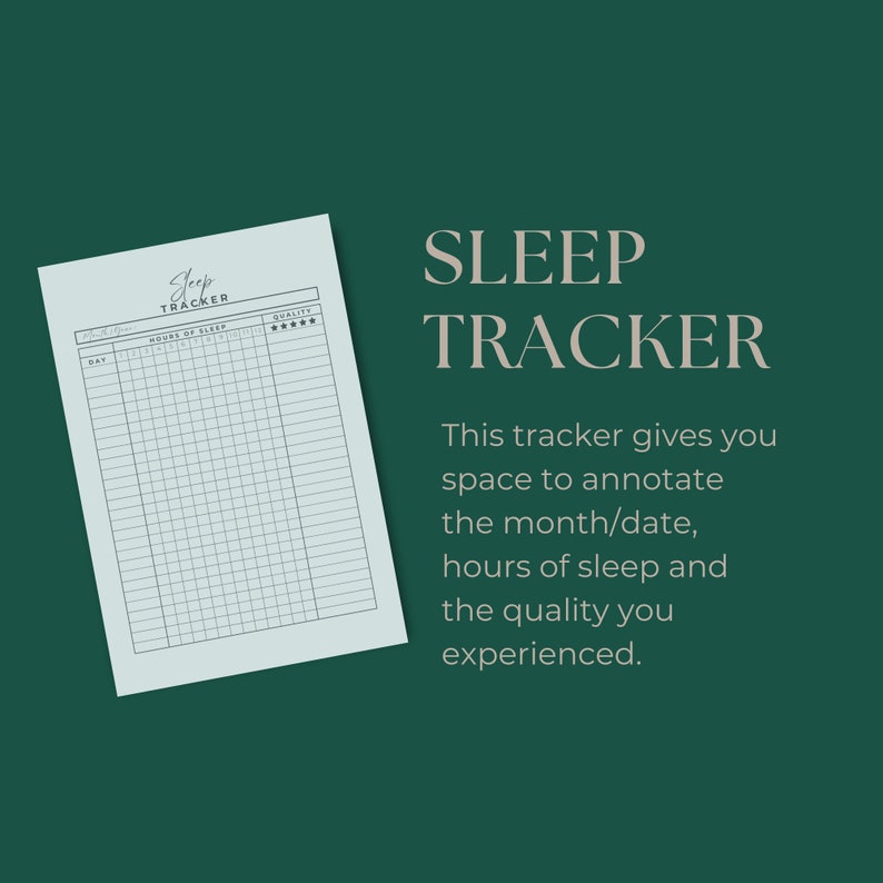 Sleep Tracker Printable | Blue Green | Monthly Sleep Log | Sleep ...