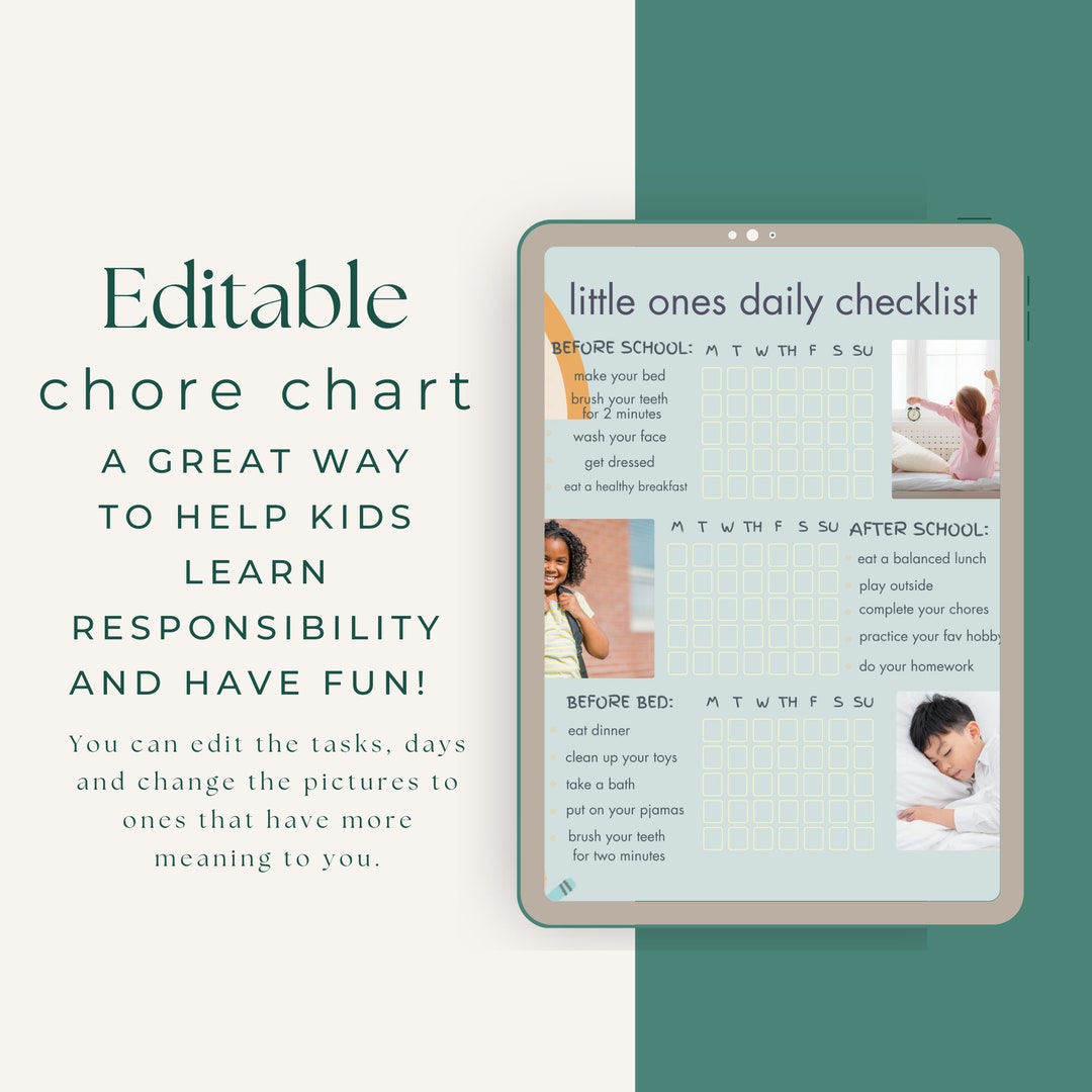 Editable Chore Chart for Kids | Modern | Daily Weekly Schedule | Chore ...