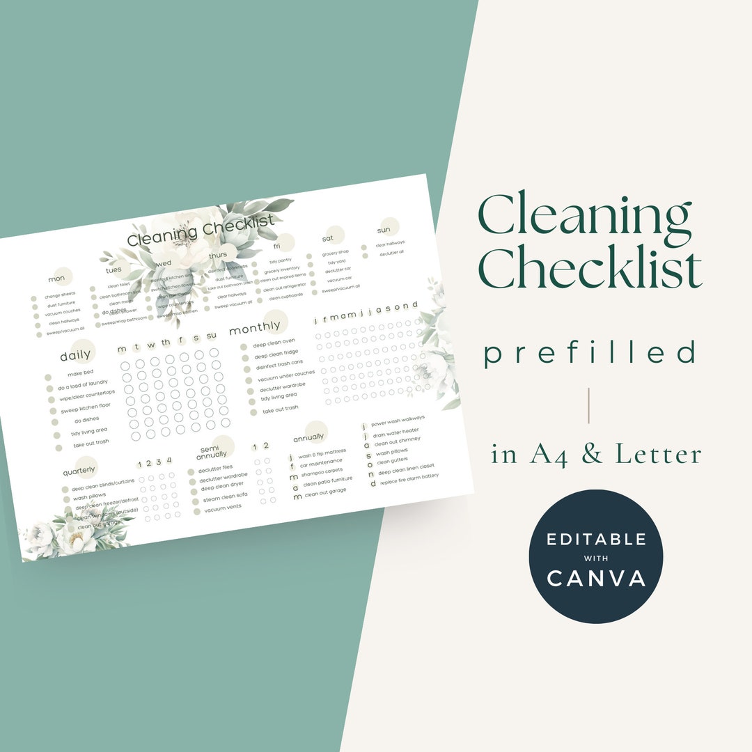 Editable Cleaning Planner, Floral, Cleaning Checklist, House Chore ...