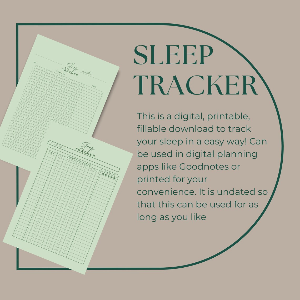 Sleep Tracker Printable | Green | Monthly Sleep Log | Sleep Quality ...