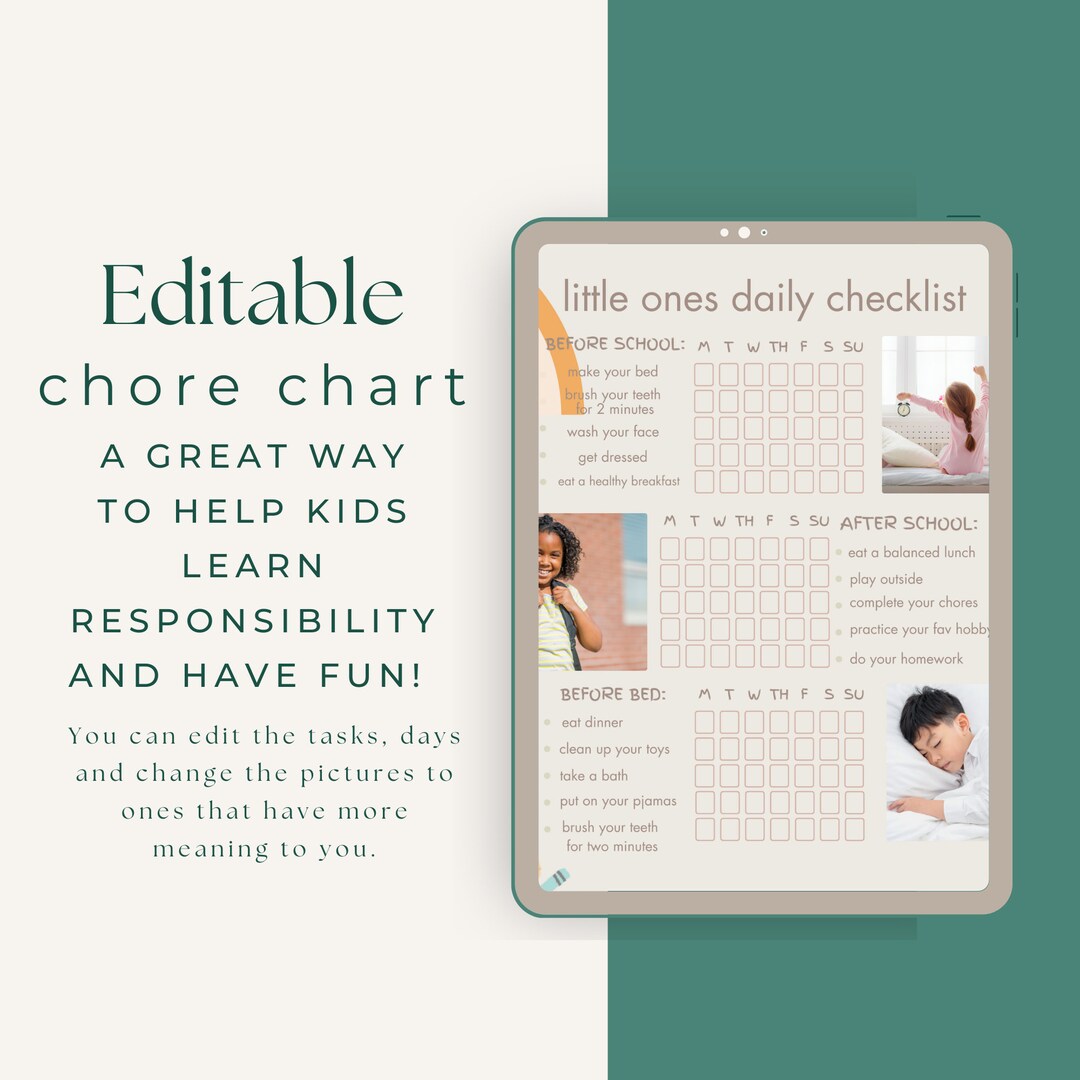 Editable Chore Chart for Kids | Minimalist | Daily Weekly Schedule ...