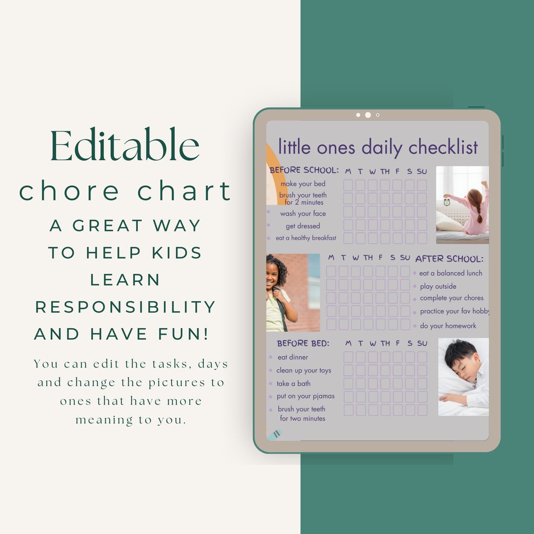 Editable Chore Chart for Kids | Purple | Daily Weekly Schedule | Chore ...