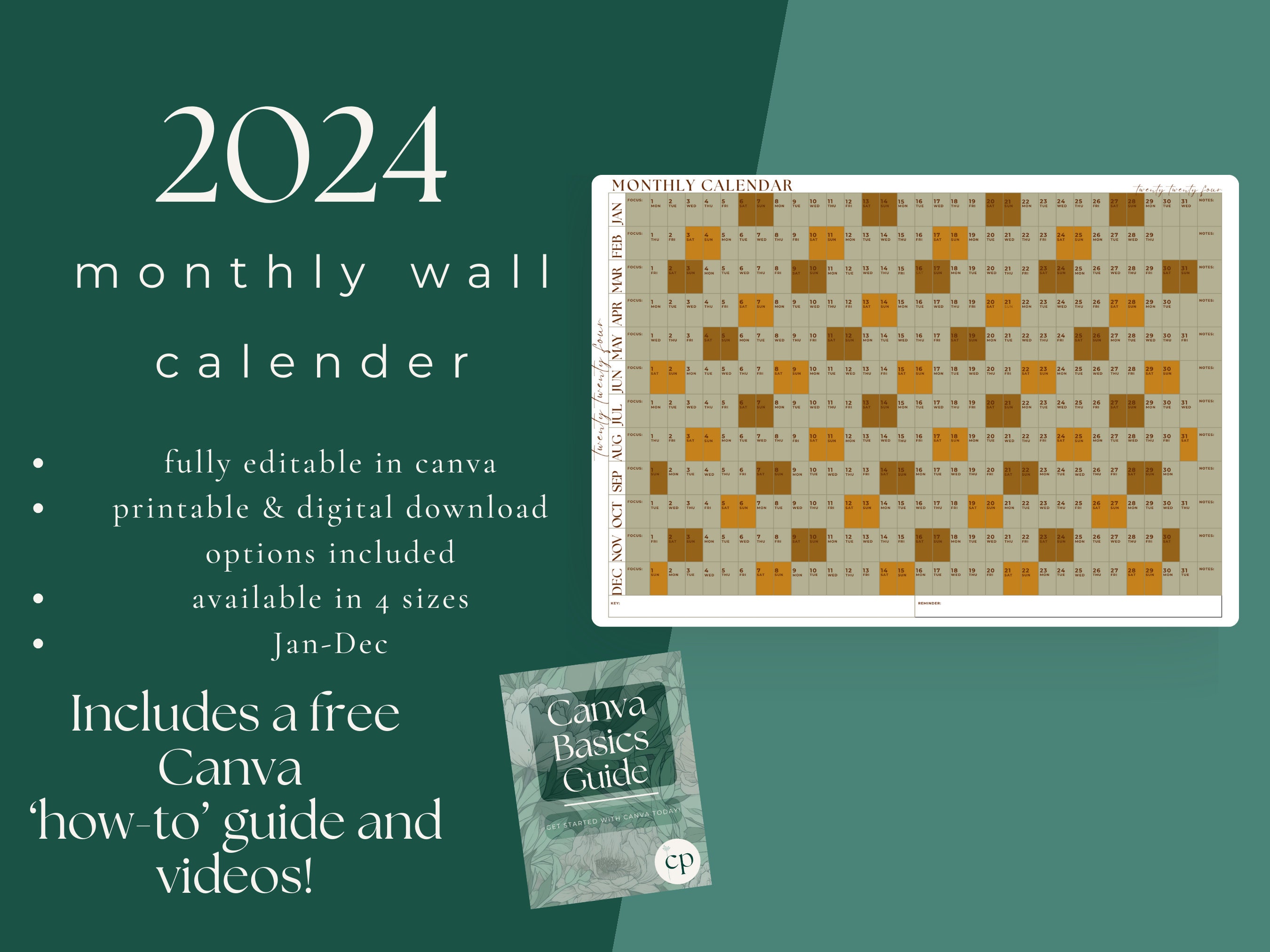 2024 Monthly 2023-2024 Academic Planner Calendar in Landscape Dark ...