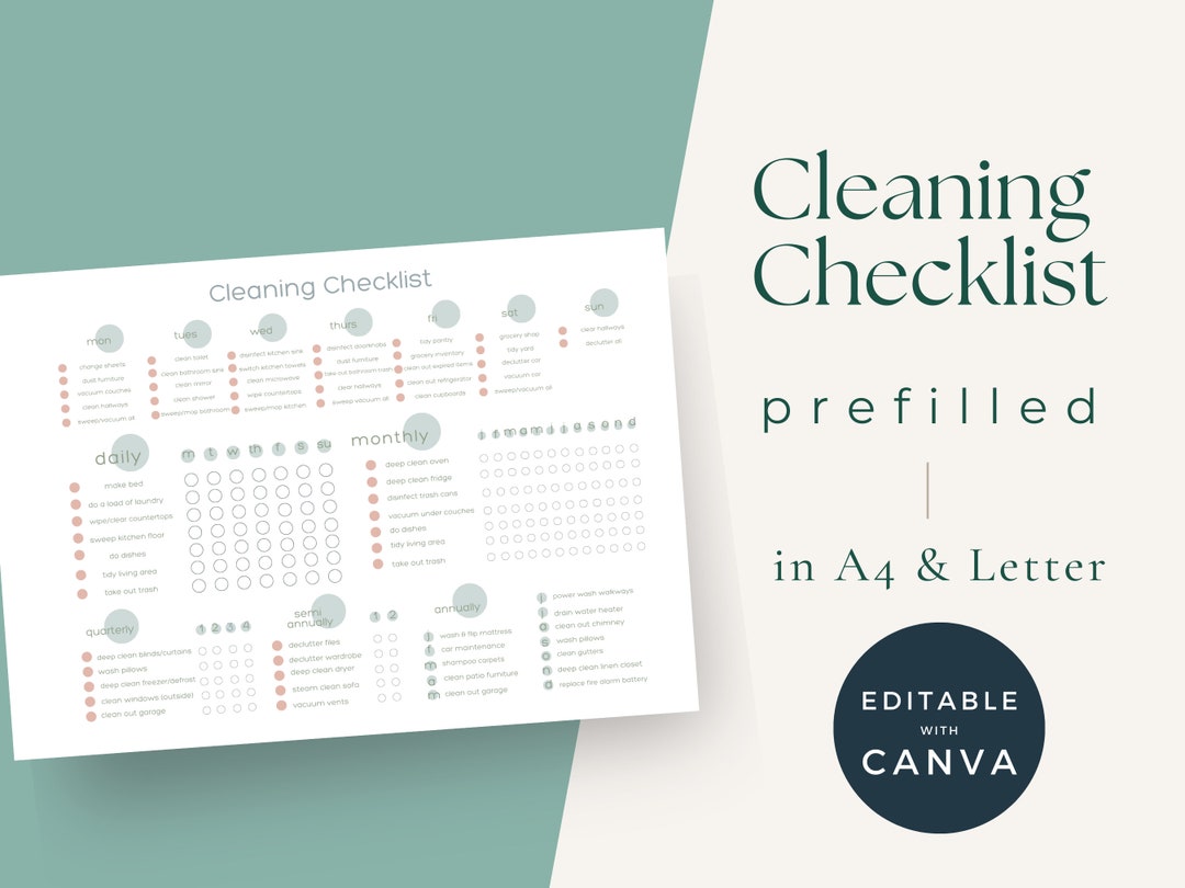 Editable Cleaning Planner Simple Cleaning Checklist House - Etsy