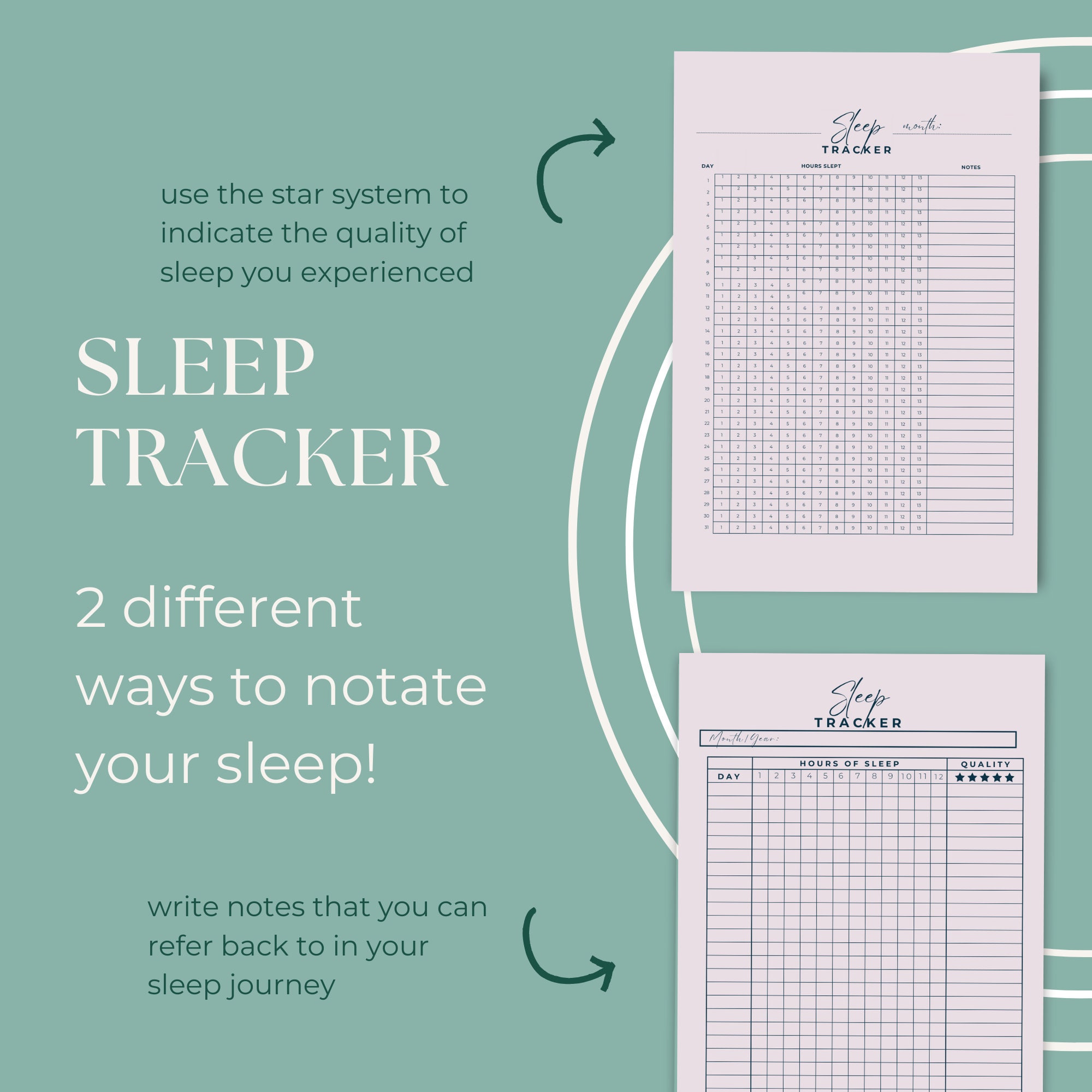 Sleep Tracker Printable Pinkblue Monthly Sleep Log Sleep Quality ...