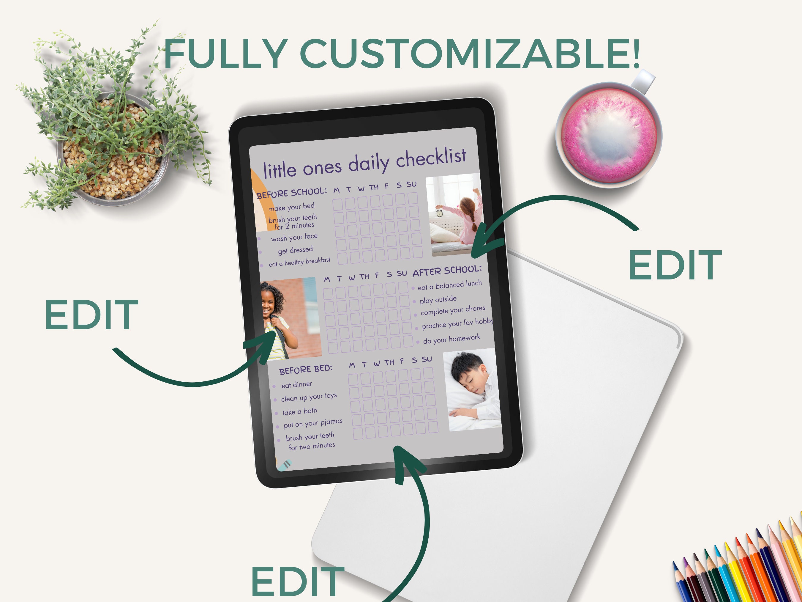 Editable Chore Chart for Kids | Purple | Daily Weekly Schedule | Chore ...