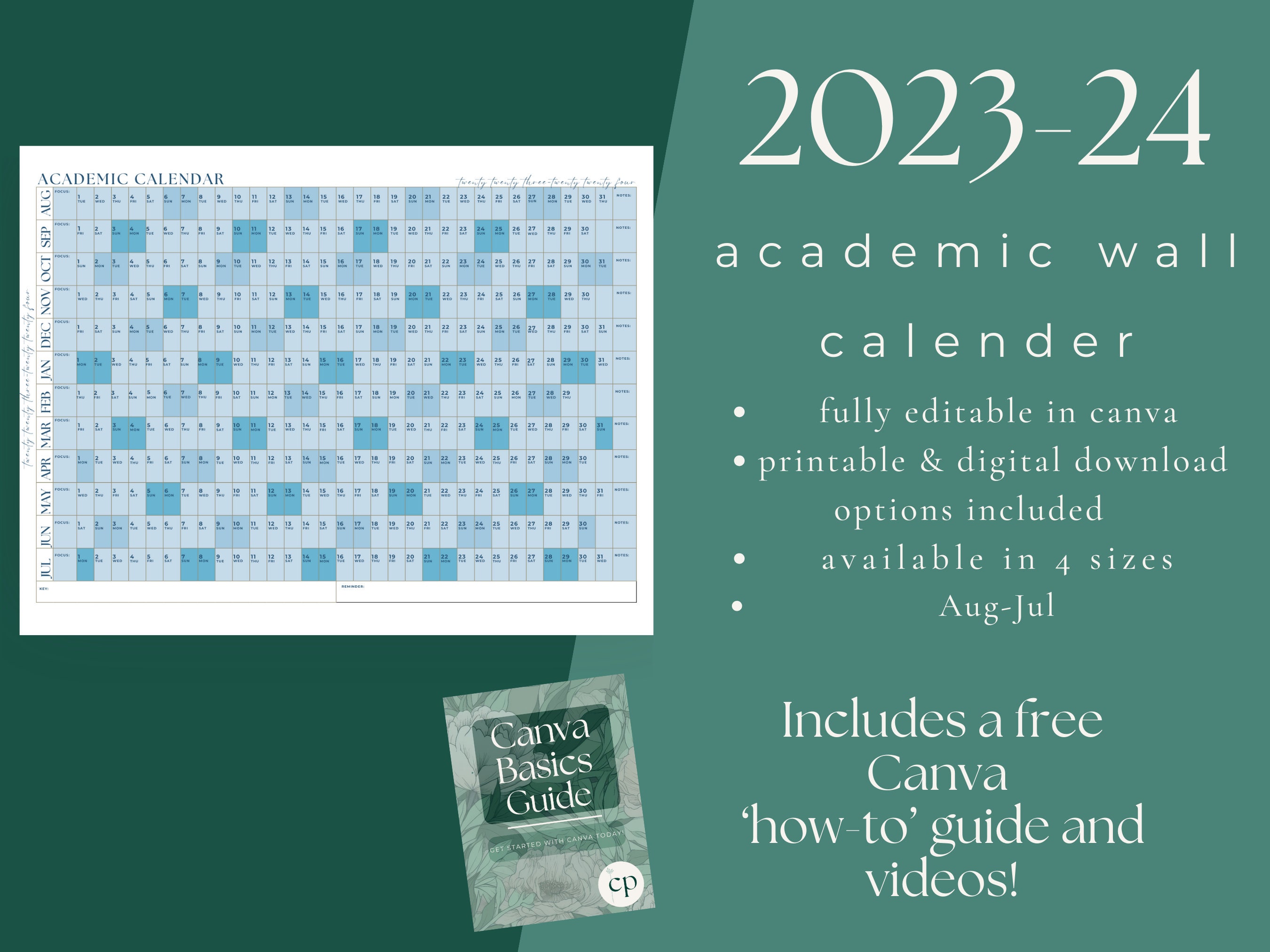 2024 Monthly 2023-2024 Academic Planner Calendar in Landscape - Etsy