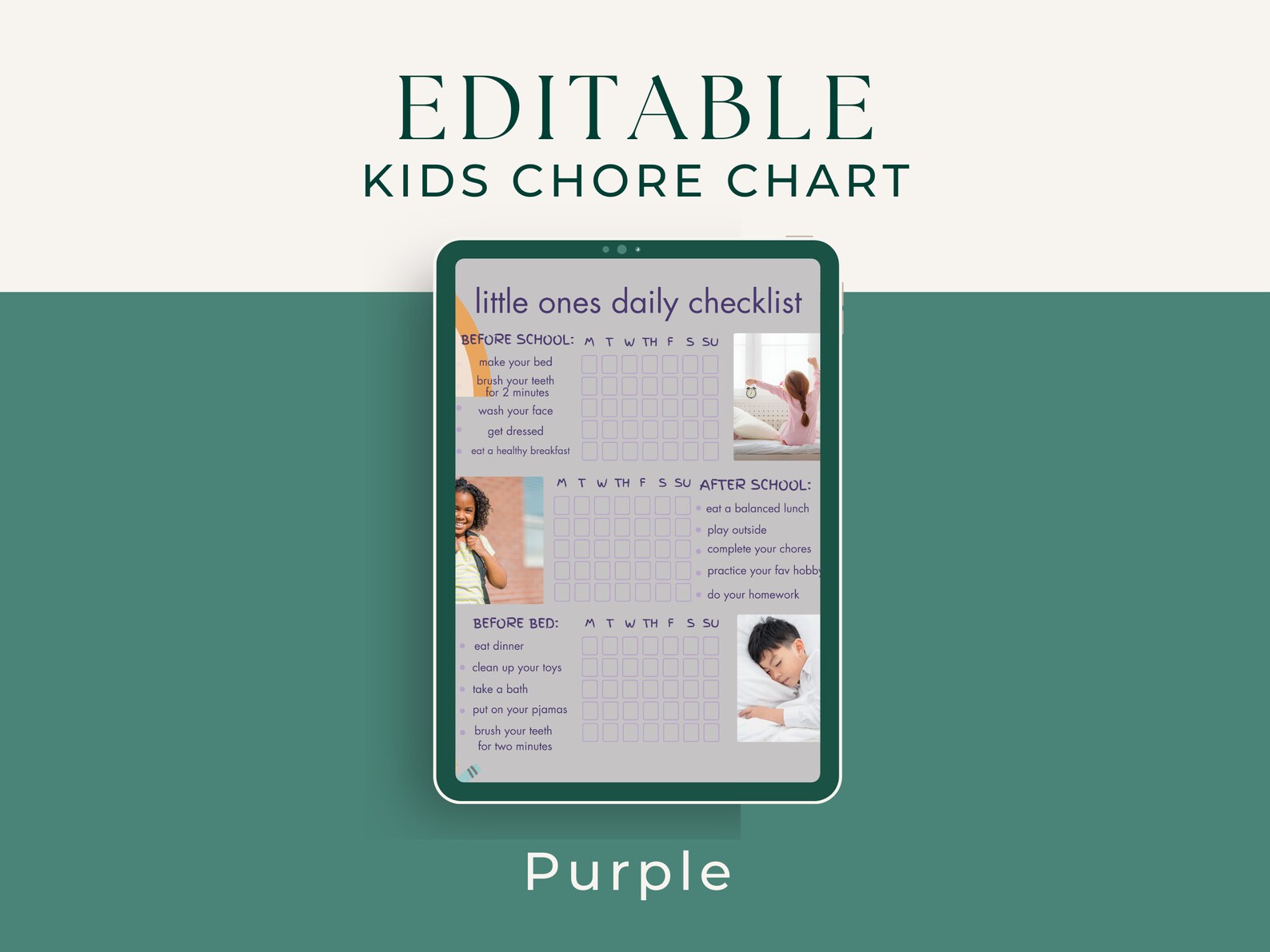 Editable Chore Chart for Kids | Purple | Daily Weekly Schedule | Chore ...