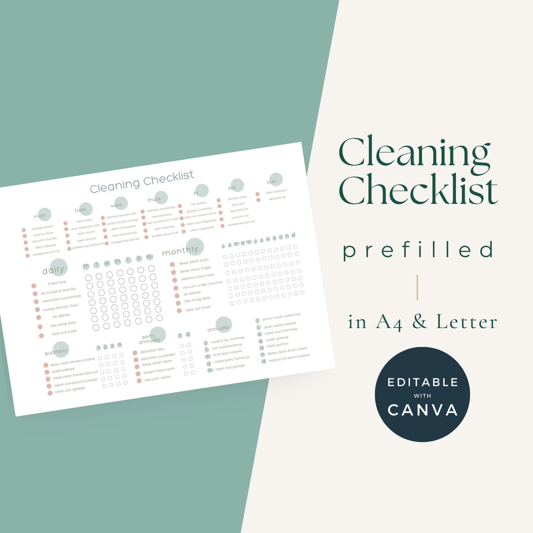 Editable Cleaning Planner, Simple, Cleaning Checklist, House Chore ...