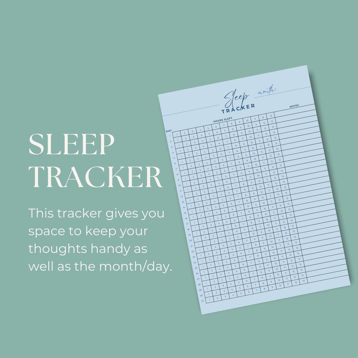 Sleep Tracker Printable | Blue | Monthly Sleep Log | Sleep Quality ...