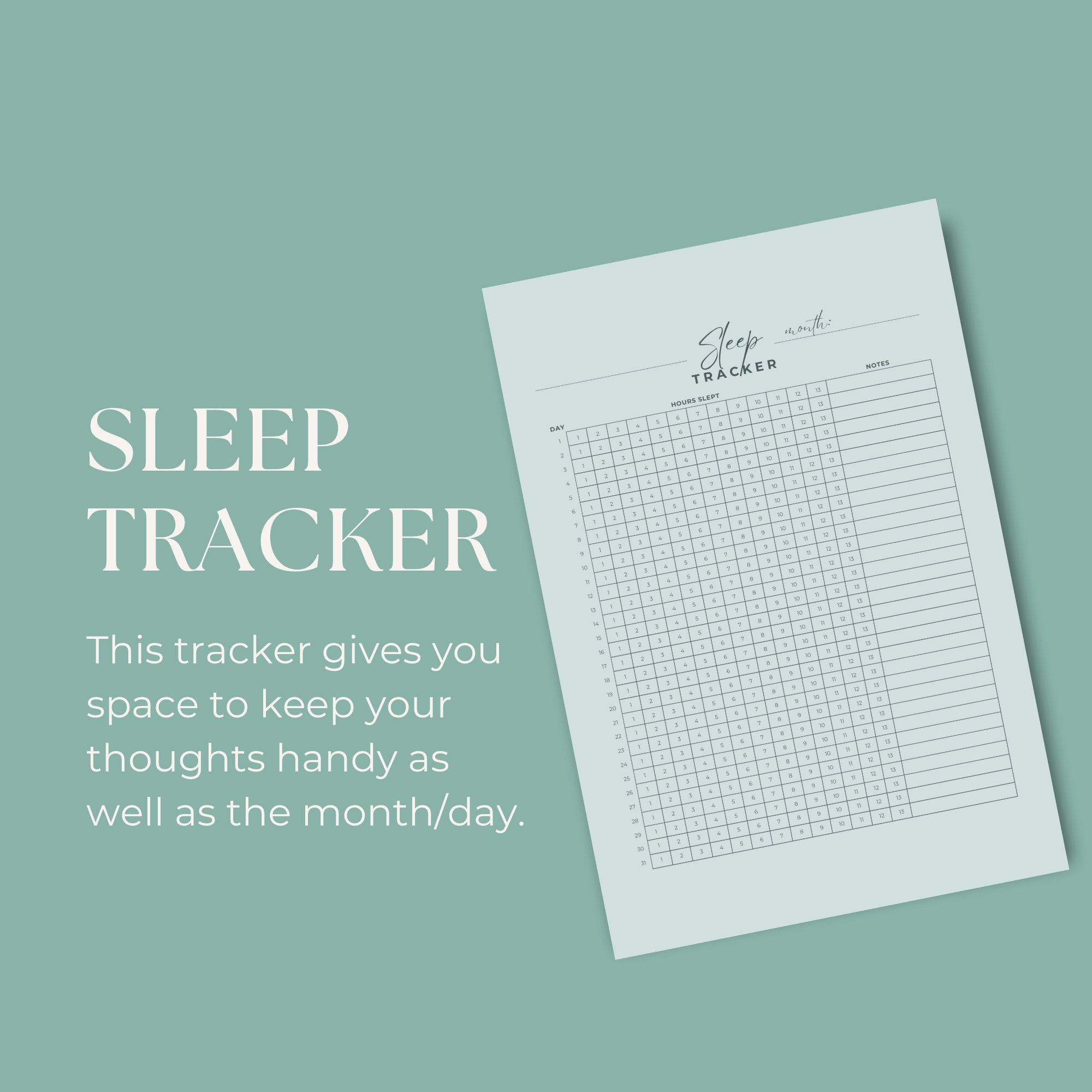 Sleep Tracker Printable | Blue Green | Monthly Sleep Log | Sleep ...