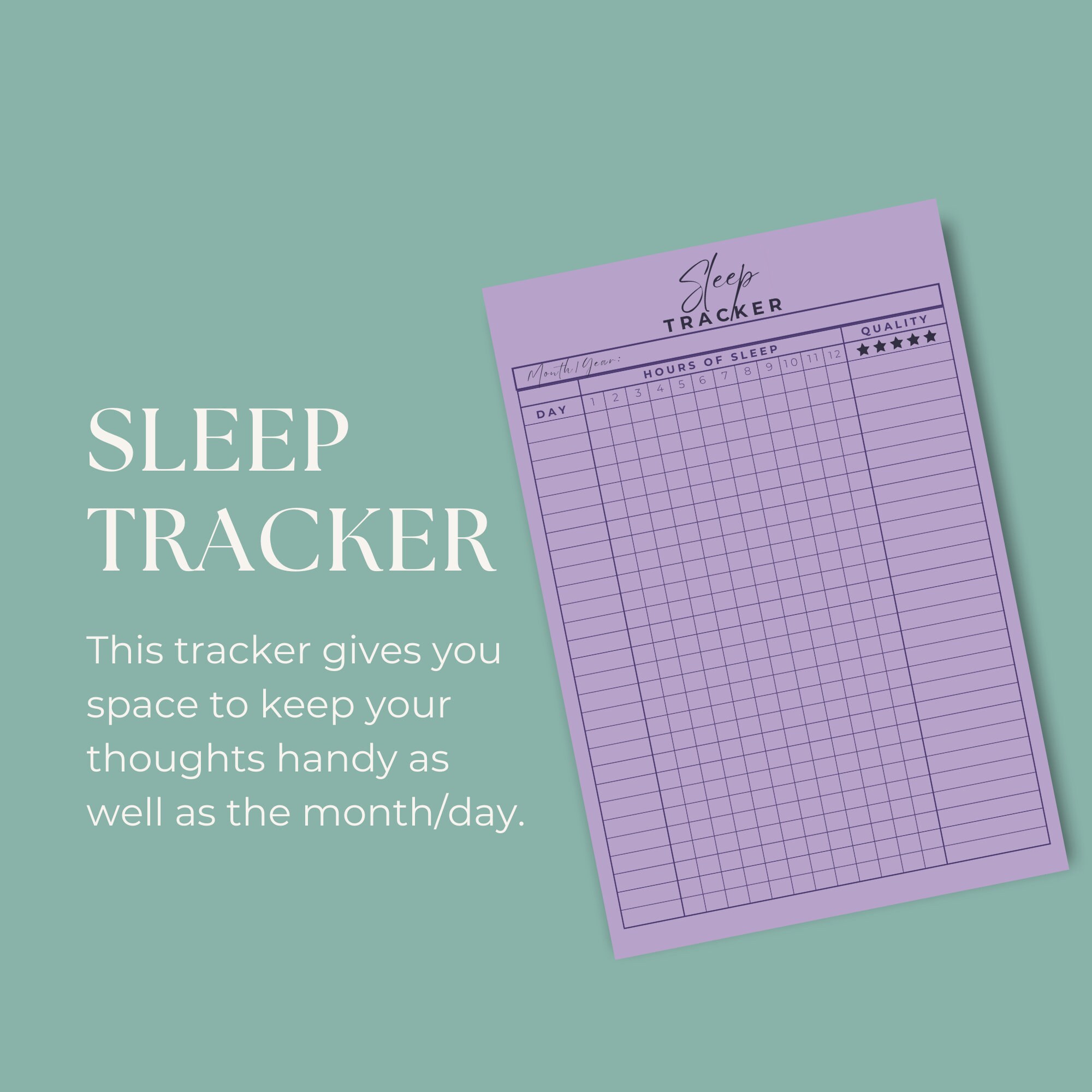 Sleep Tracker Printable | Purple | Monthly Sleep Log | Sleep Quality ...