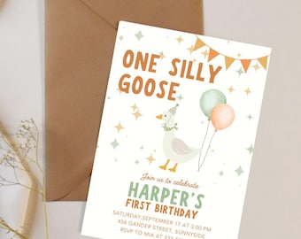 Silly Goose 1st Birthday Invitation: Safari Theme, Editable Canva ...