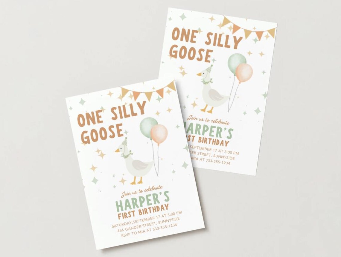 Silly Goose 1st Birthday Invitation: Editable Canva Template (digital ...