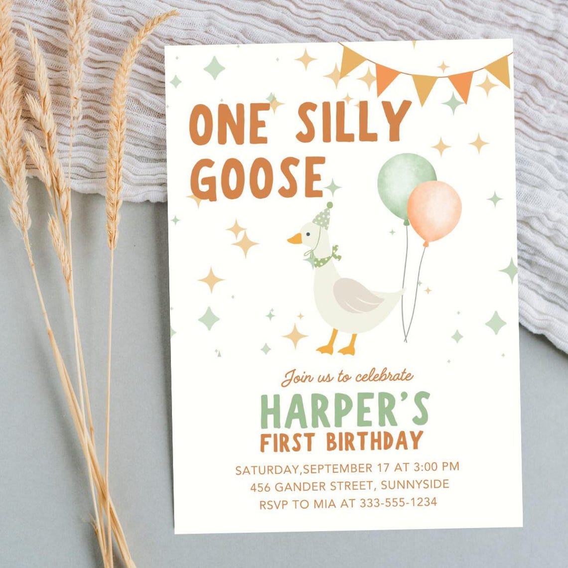 Silly Goose 1st Birthday Invitation: Editable Canva Template (digital ...