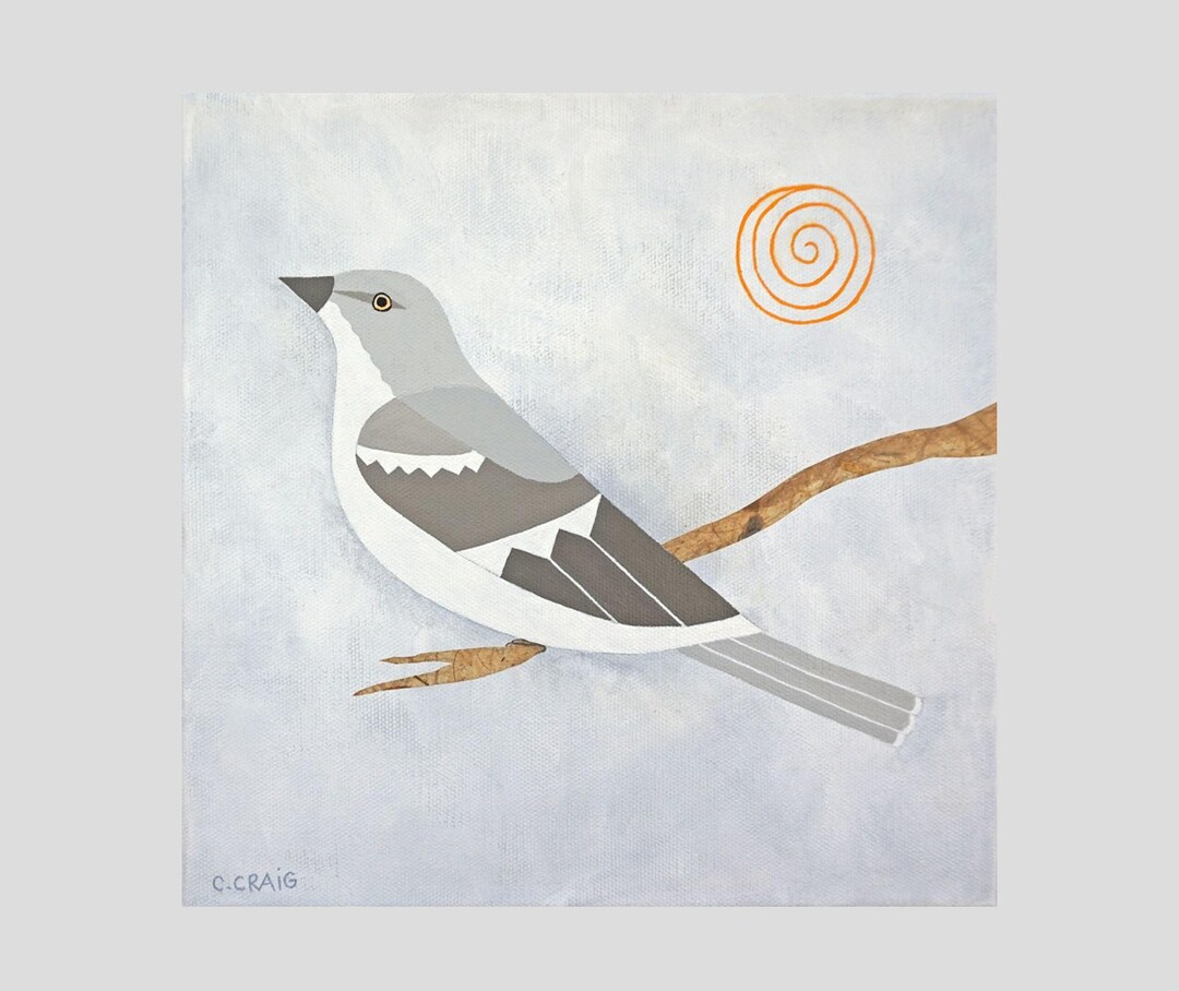 Mockingbird Original Art Painting Mixed Media Bird Painting Texas State ...