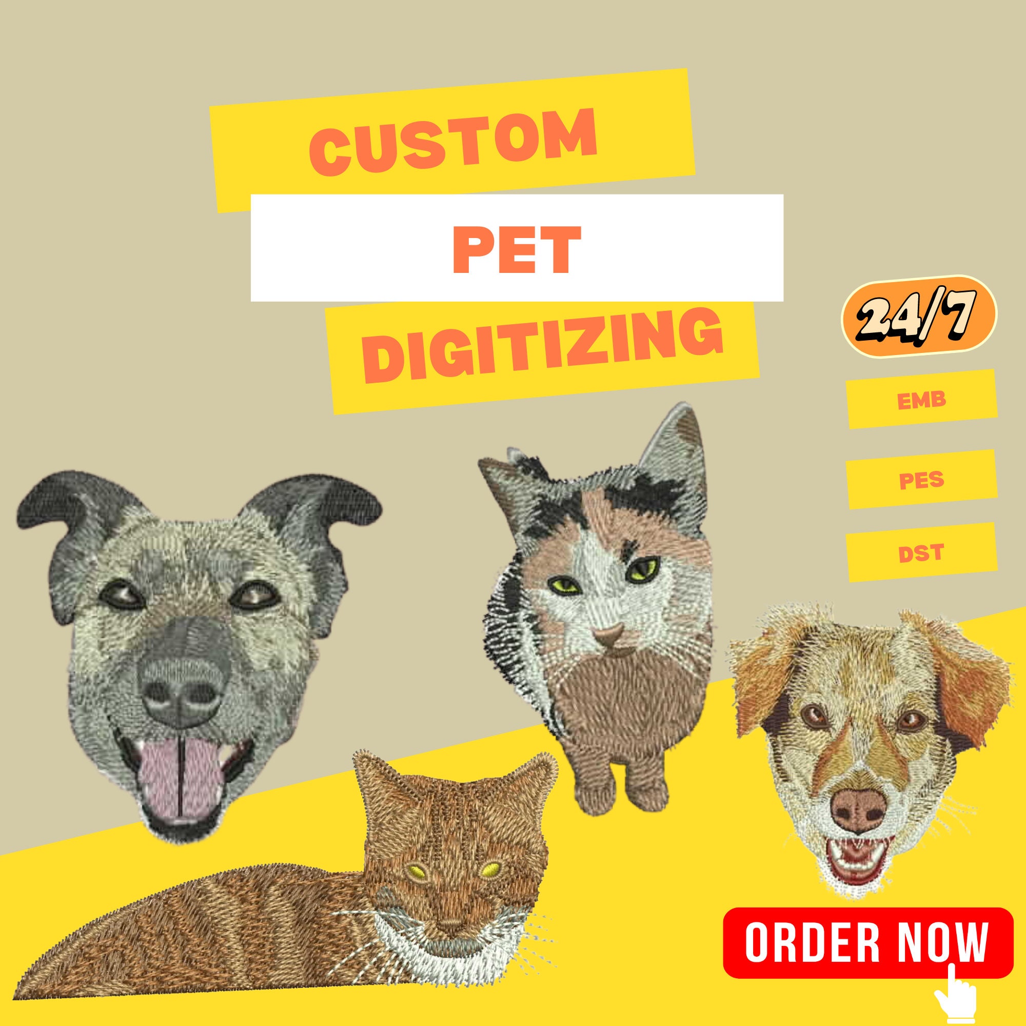 Custom Dog Embroidery, Custom Cat Embroidery, Custom Stitched Dog ...