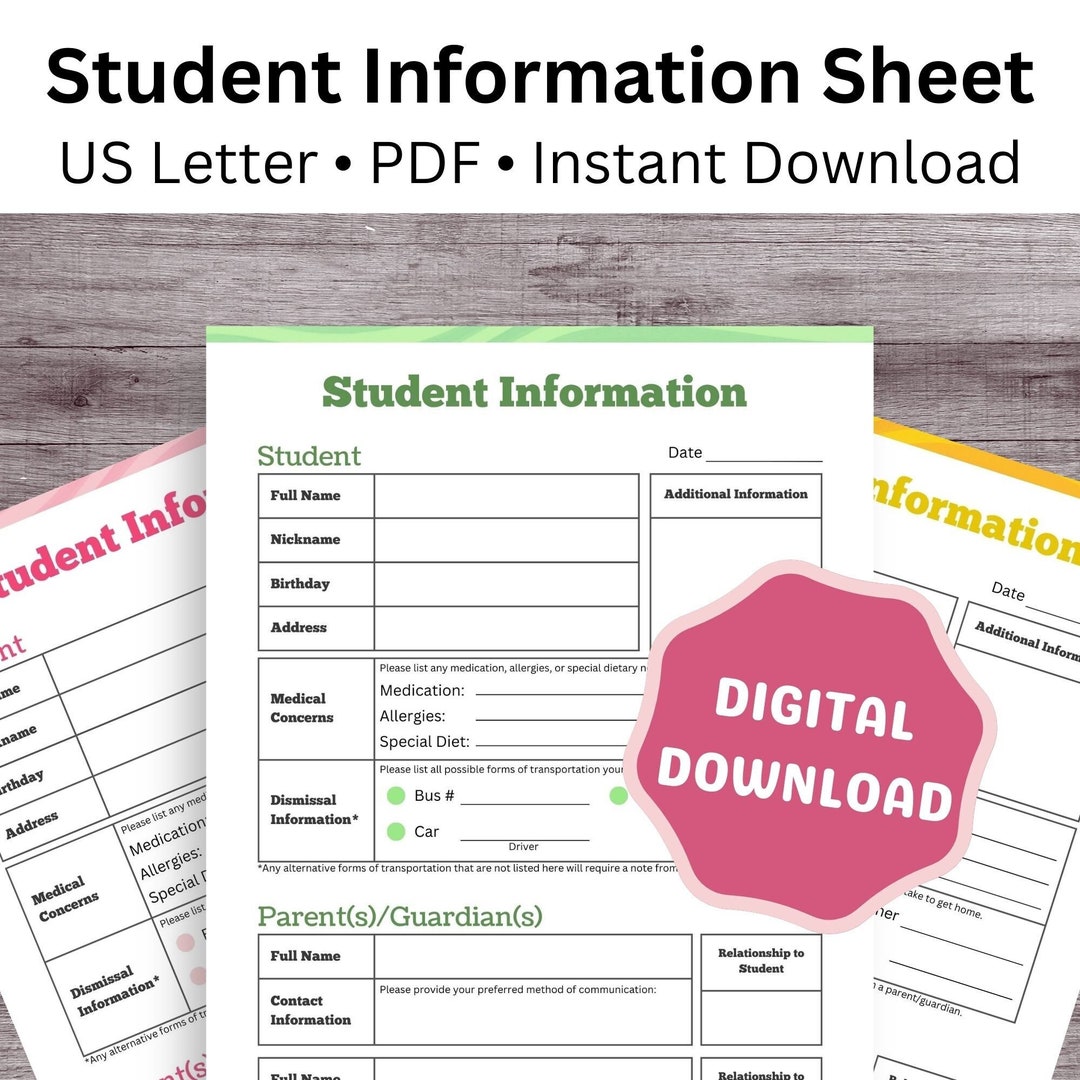 Student Information Sheet, Student Document, Contact Information ...