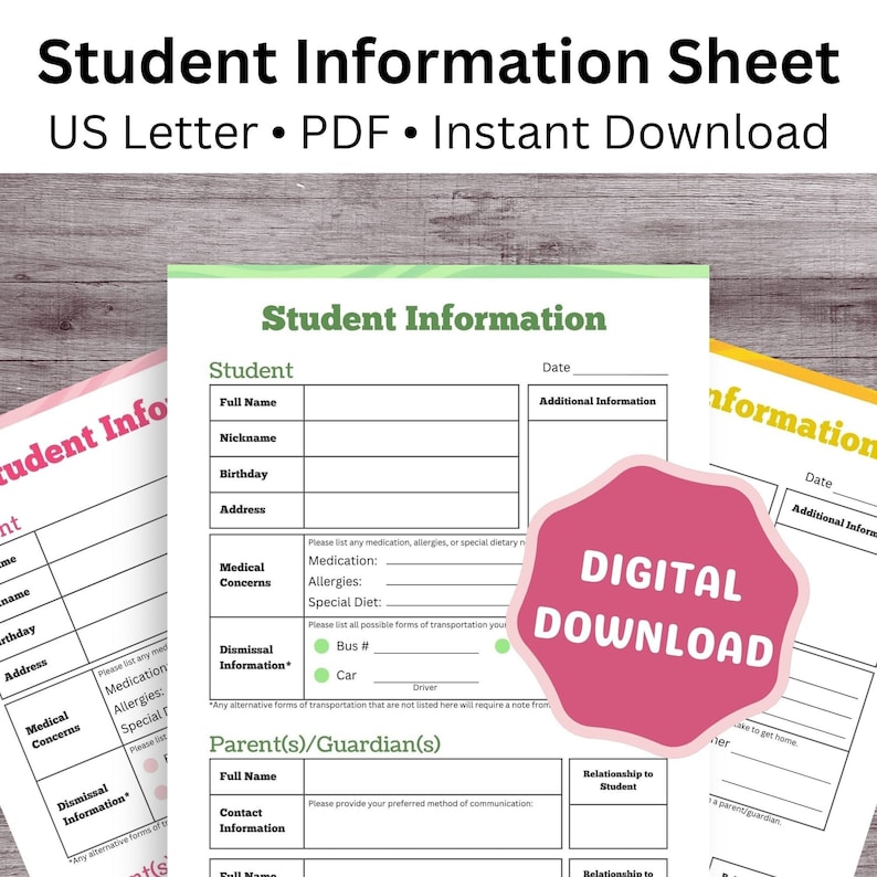 Student Information Sheet, Student Document, Contact Information ...