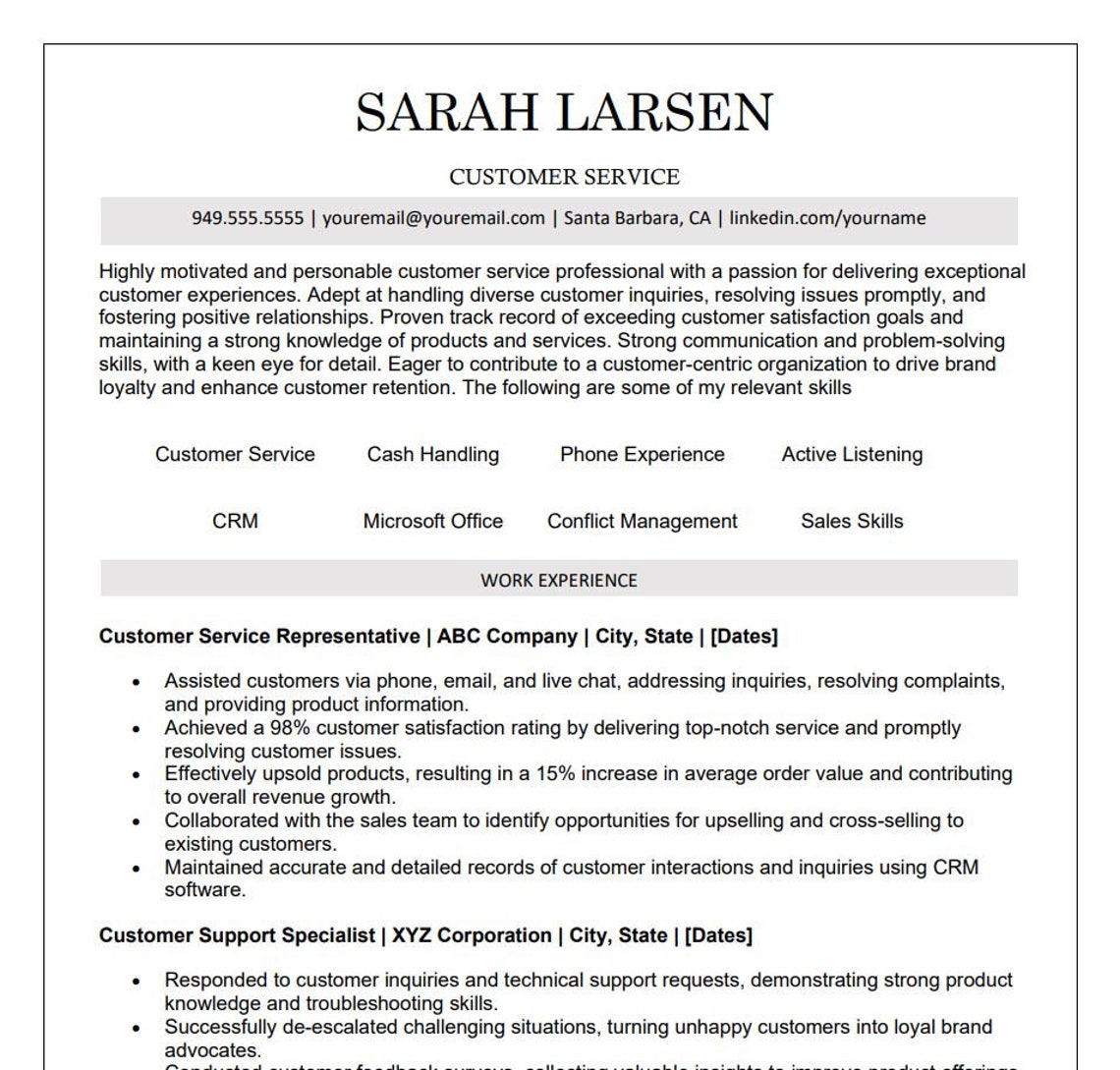 Entry Level Resume Template Customer Service AST - Etsy