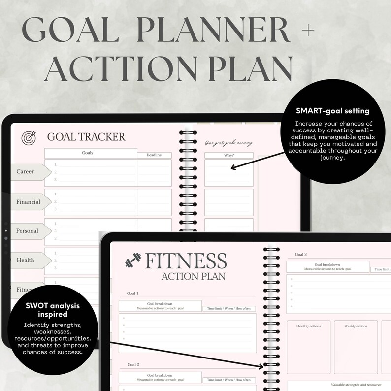 Goal Planner, Planner Template, 2024 Goals Tracker, SMART Goal Setting ...