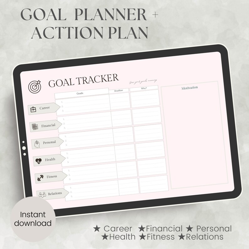 Goal Planner, Planner Template, 2024 Goals Tracker, SMART Goal Setting ...