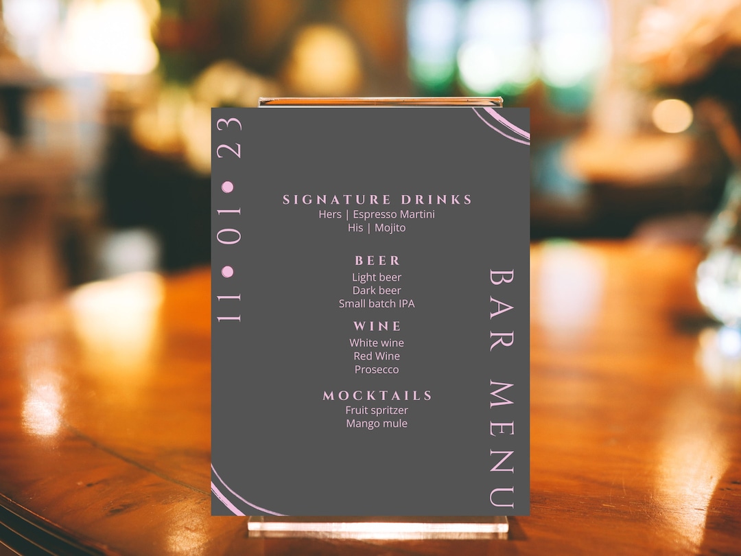 Bar Menu Template Bar Menu Sign Wedding Bar Menu Wedding - Etsy