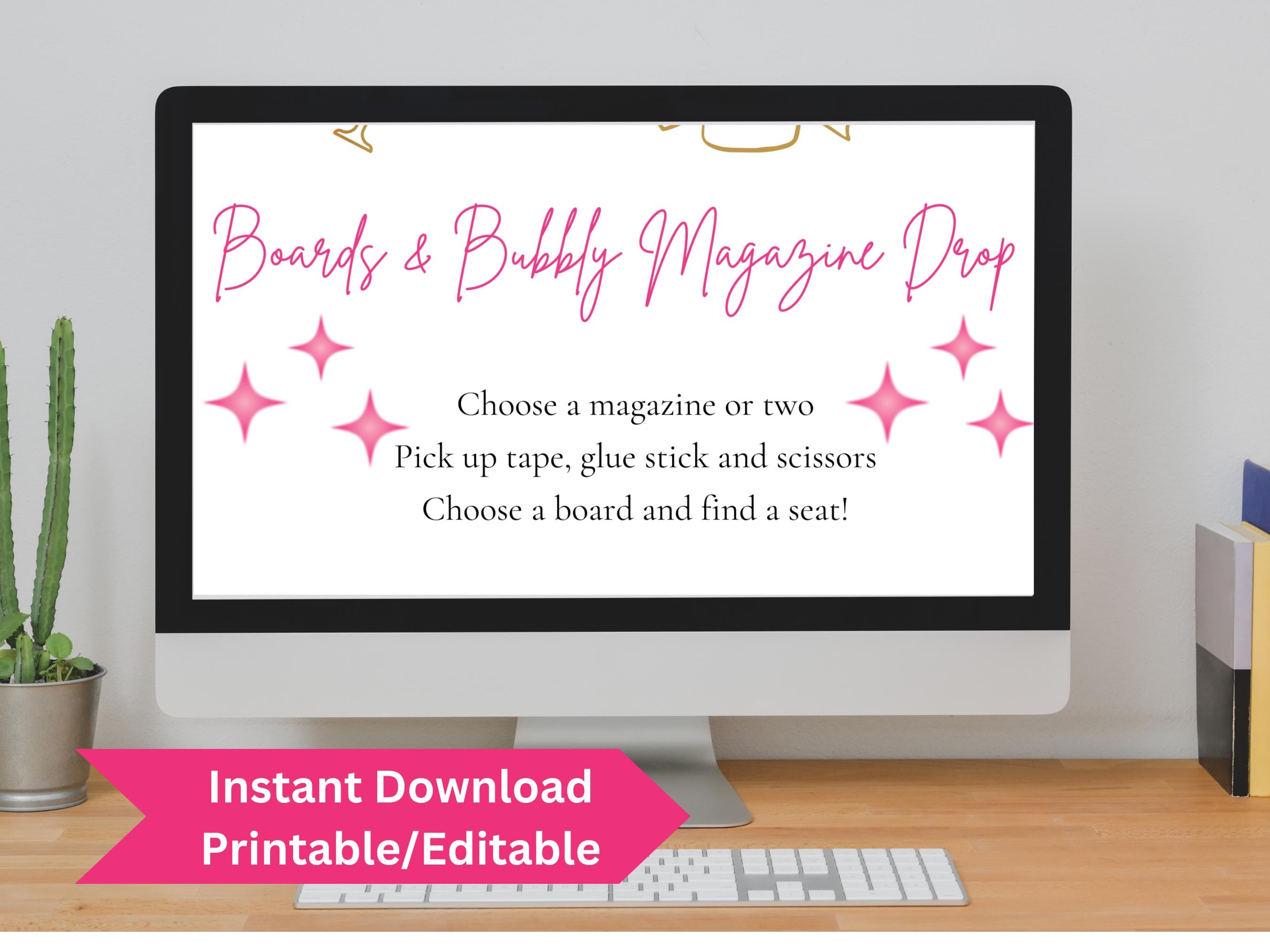 Boards and Bubbly Printable Sign, Boards and Bubbly Party, Vision Board ...