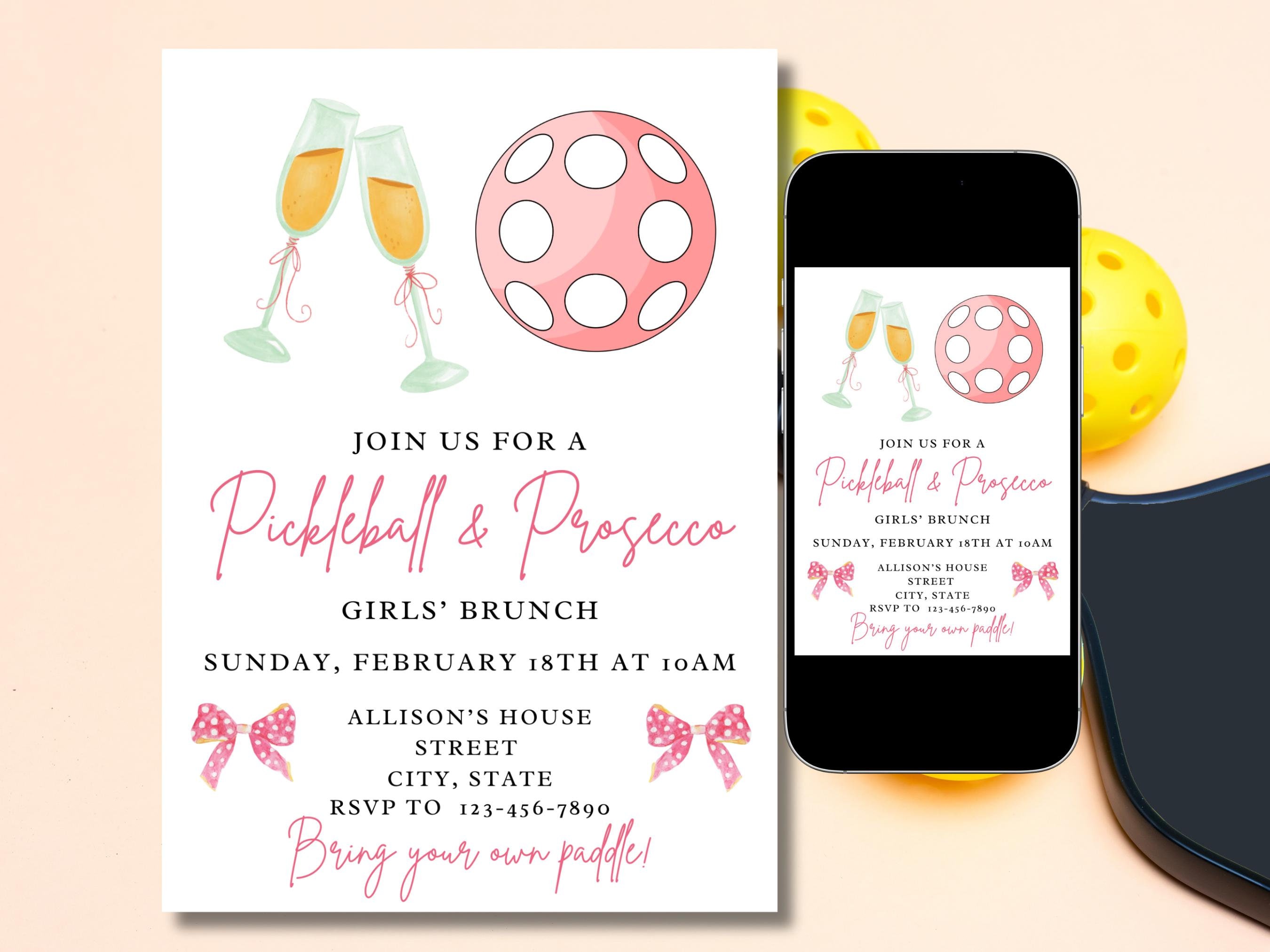 Pickleball and Prosecco Invite, Pickleball Party Girls Brunch ...