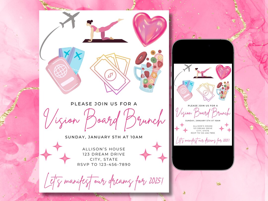 Vision Board Brunch Invitation, Vision Board Party Invite, Girls Vision ...