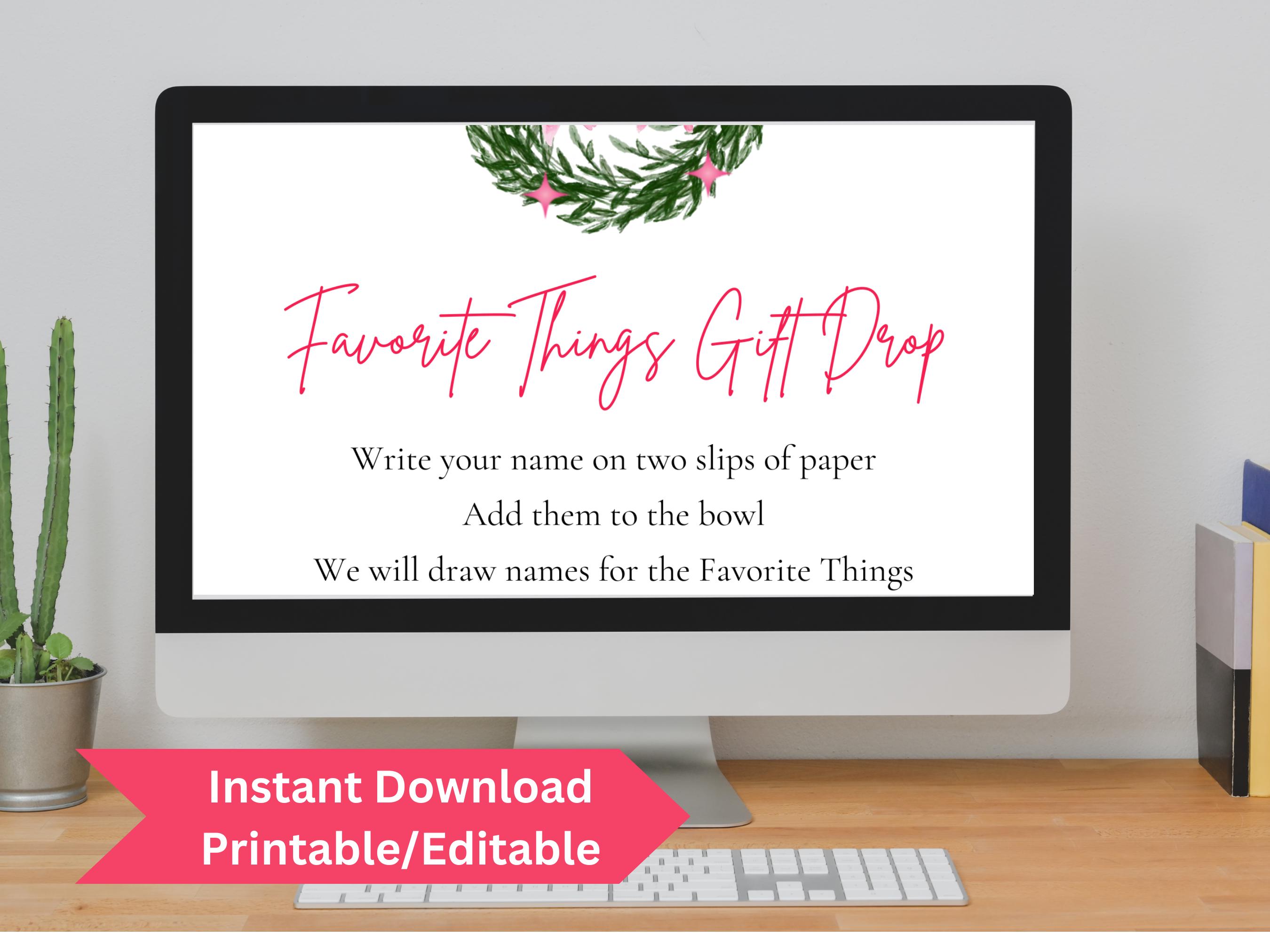 Favorite Things Printable Instructions Sign, Favorite Things Party ...