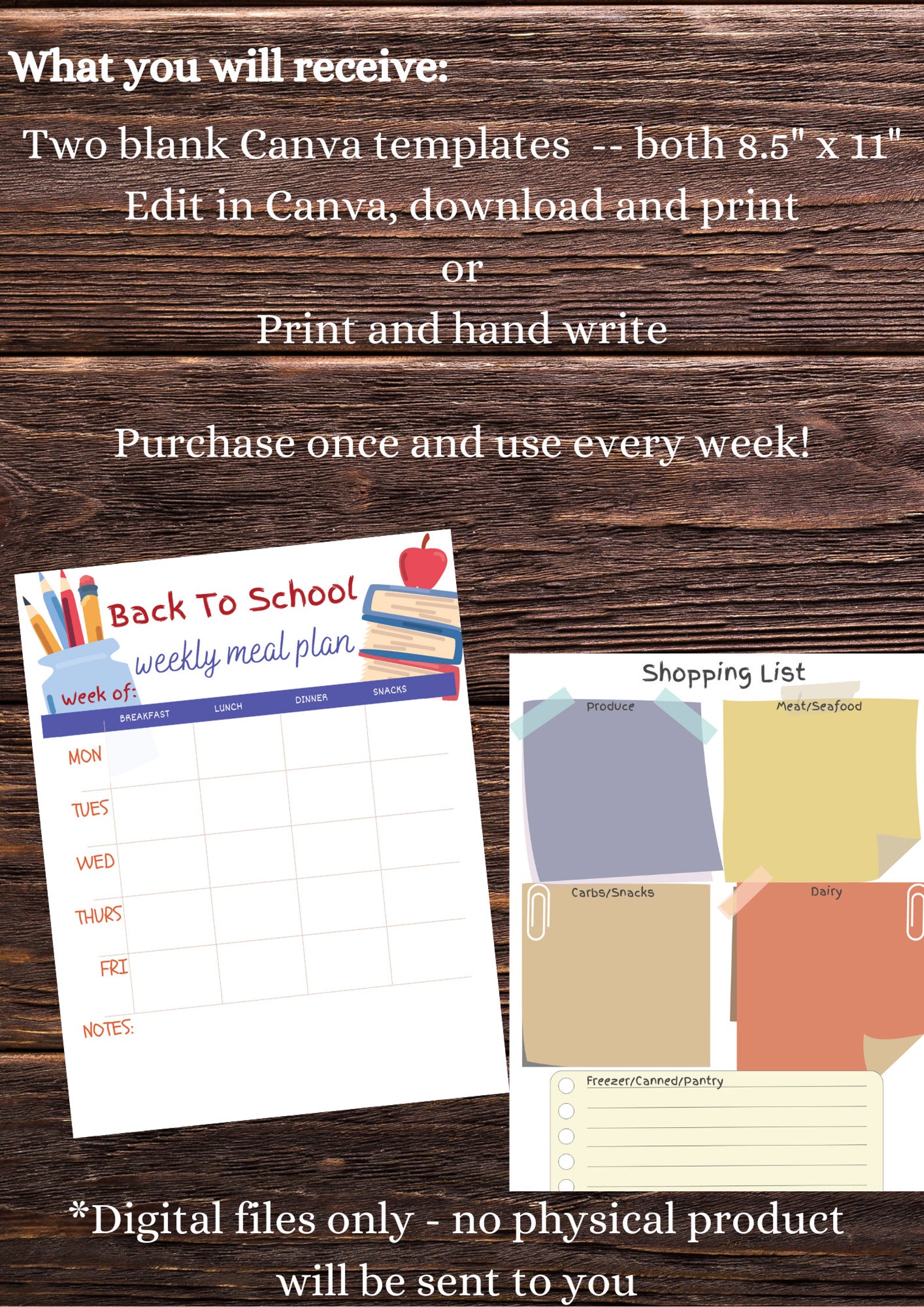 School Weekly Meal Planner, Homeschool Menu, Daycare Menu, Preschool ...