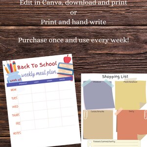 School Weekly Meal Planner, Homeschool Menu, Daycare Menu, Preschool ...