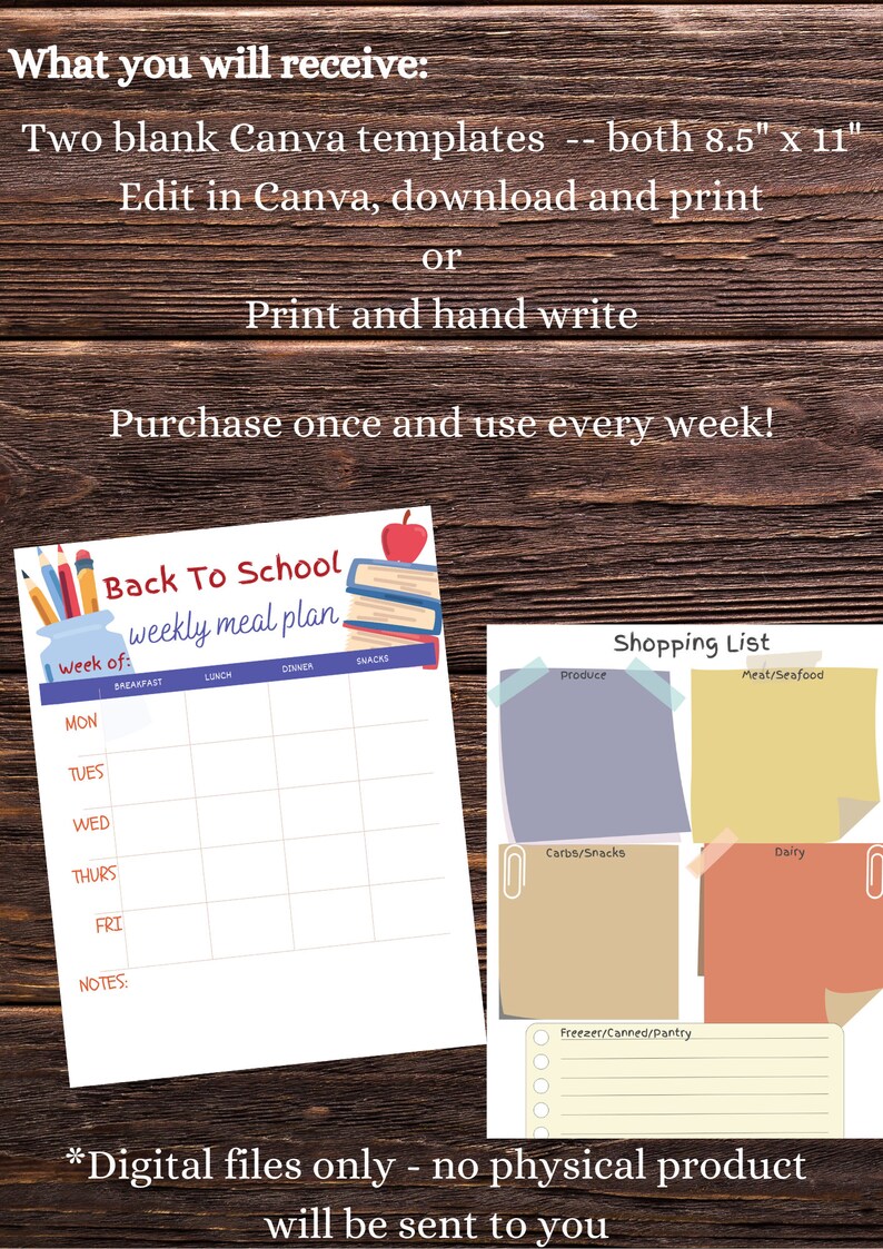 School Weekly Meal Planner, Homeschool Menu, Daycare Menu, Preschool ...