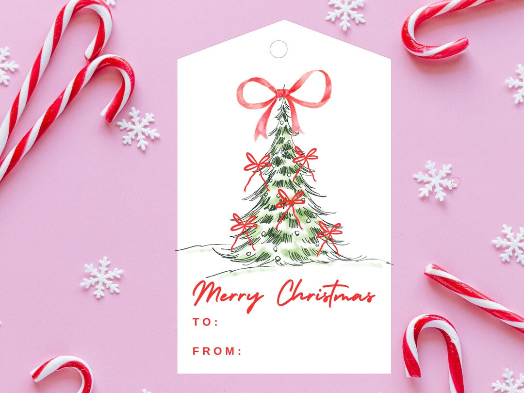 Christmas Gift Tag, Red Bow Christmas Gift Tag, Christmas Gift Tag Girl ...