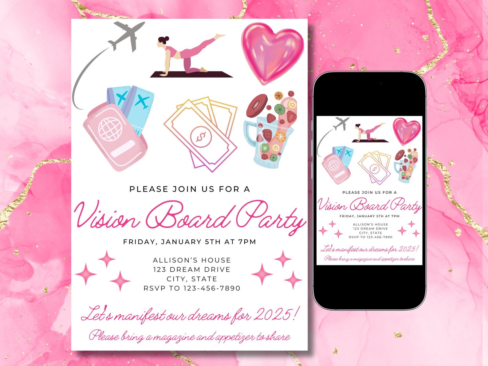 Vision Board Party Invitation, Vision Board Party Invite, Manifestation ...