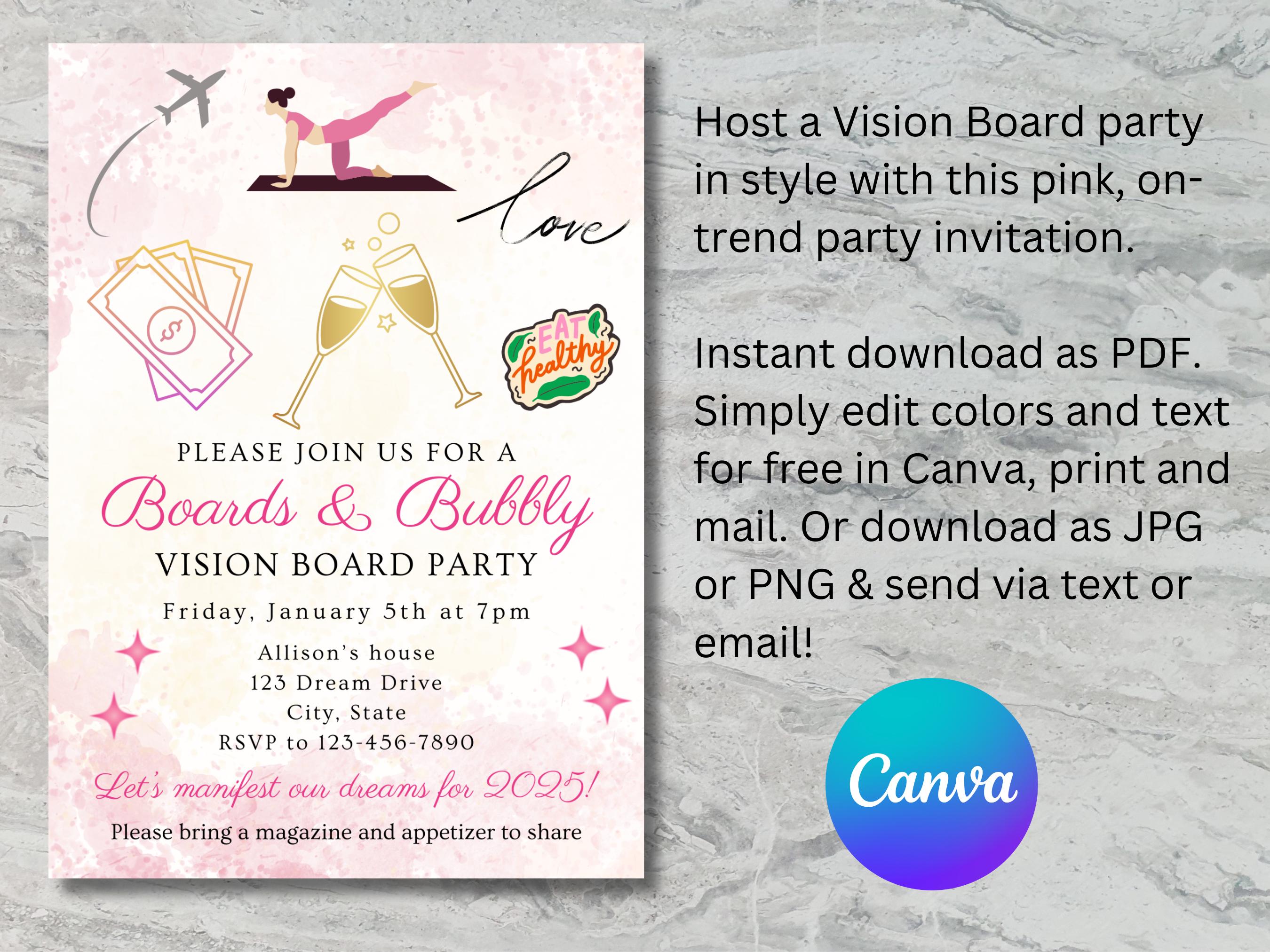 Boards and Bubbly Invite, Vision Board Party Invitation, Manifestation ...