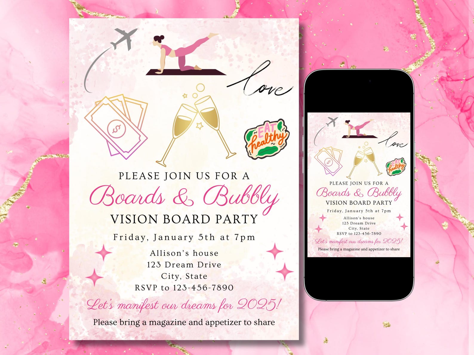 Boards and Bubbly Invite, Vision Board Party Invitation, Manifestation ...