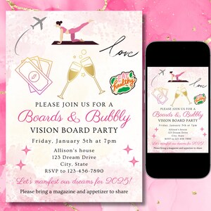 Boards and Bubbly Invite, Vision Board Party Invitation, Manifestation ...