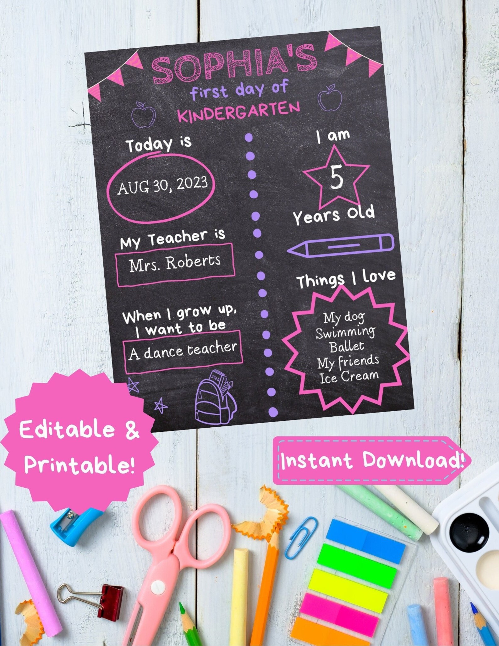 First Day of School Sign, Instant Download, Printable, Editable First ...