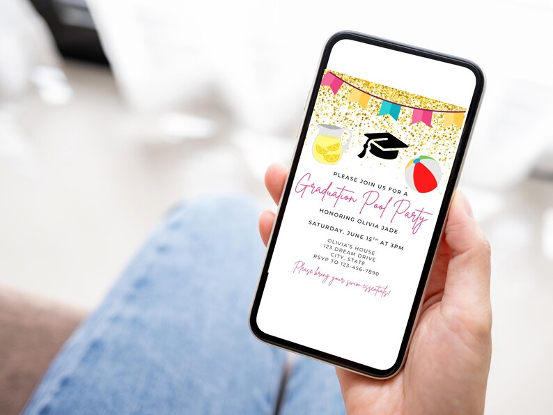 Graduation Pool Party Invite, Grad Party, Swim Party, College High ...